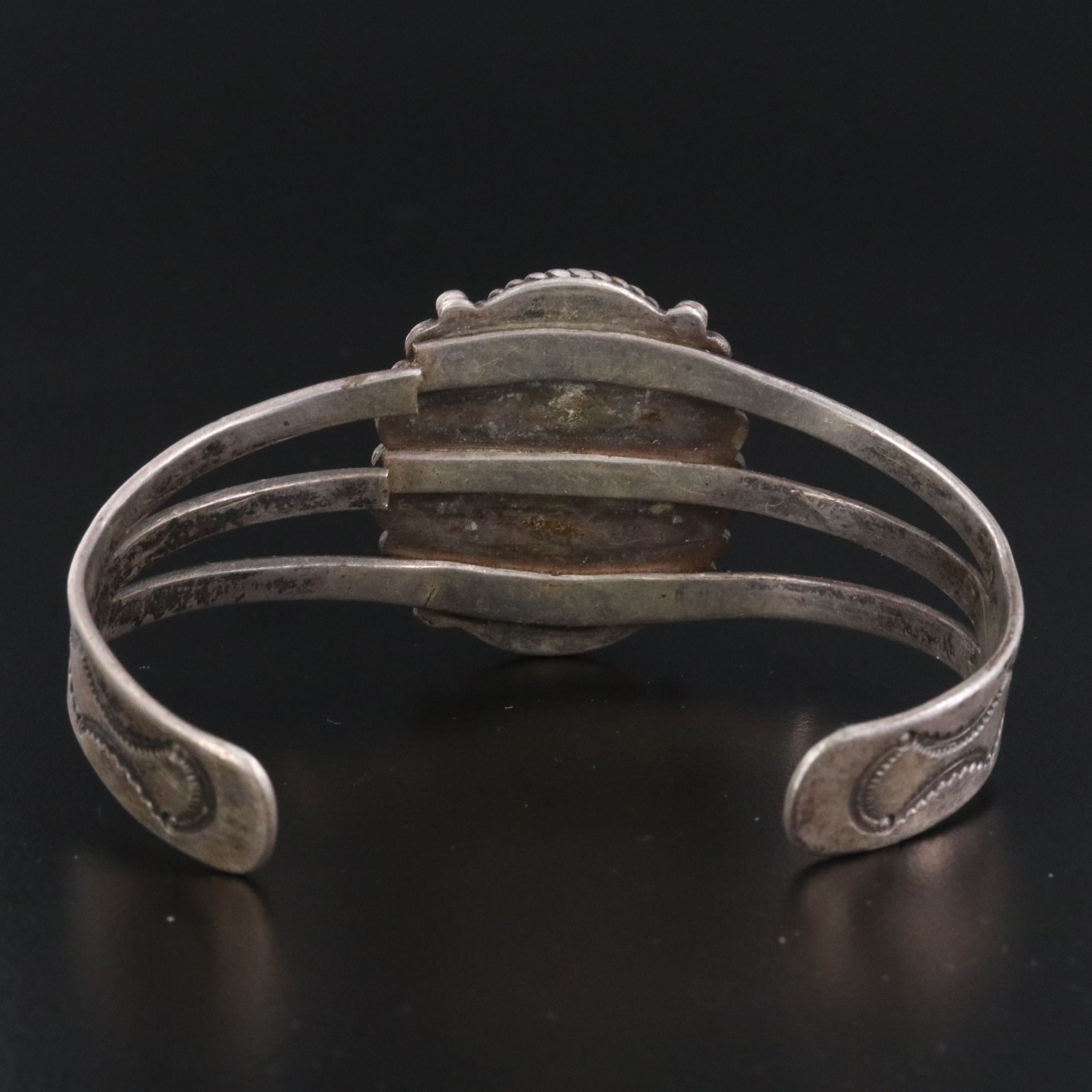 Vintage Fred Harvey Style Sterling Faux Turquoise Stampwork Bracelet ...