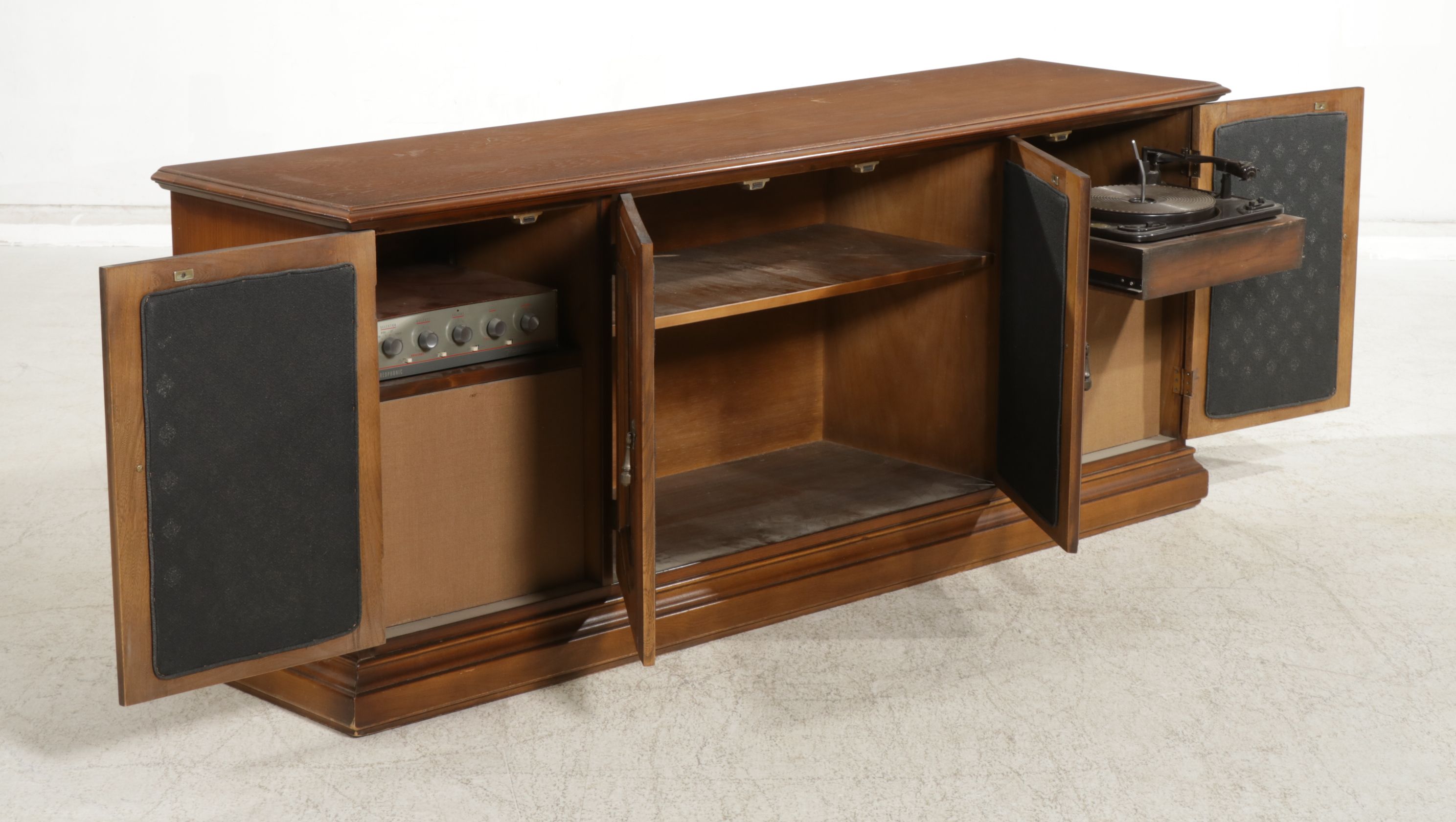 Oak Console Cabinet with Garrard Turntable and Stereophonic Amplifier ...