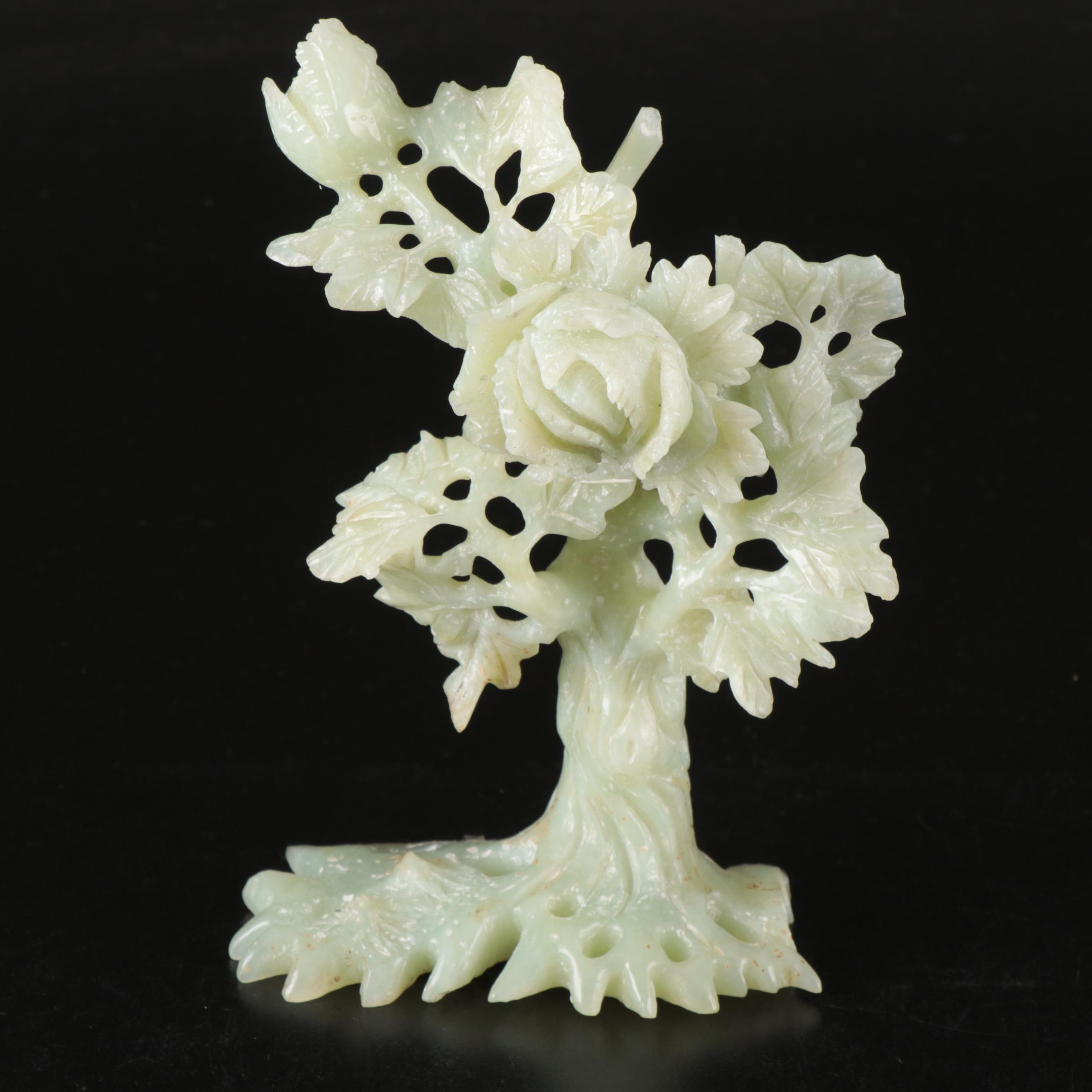 Chinese Carved Serpentine Blossoming Peony Tree | EBTH