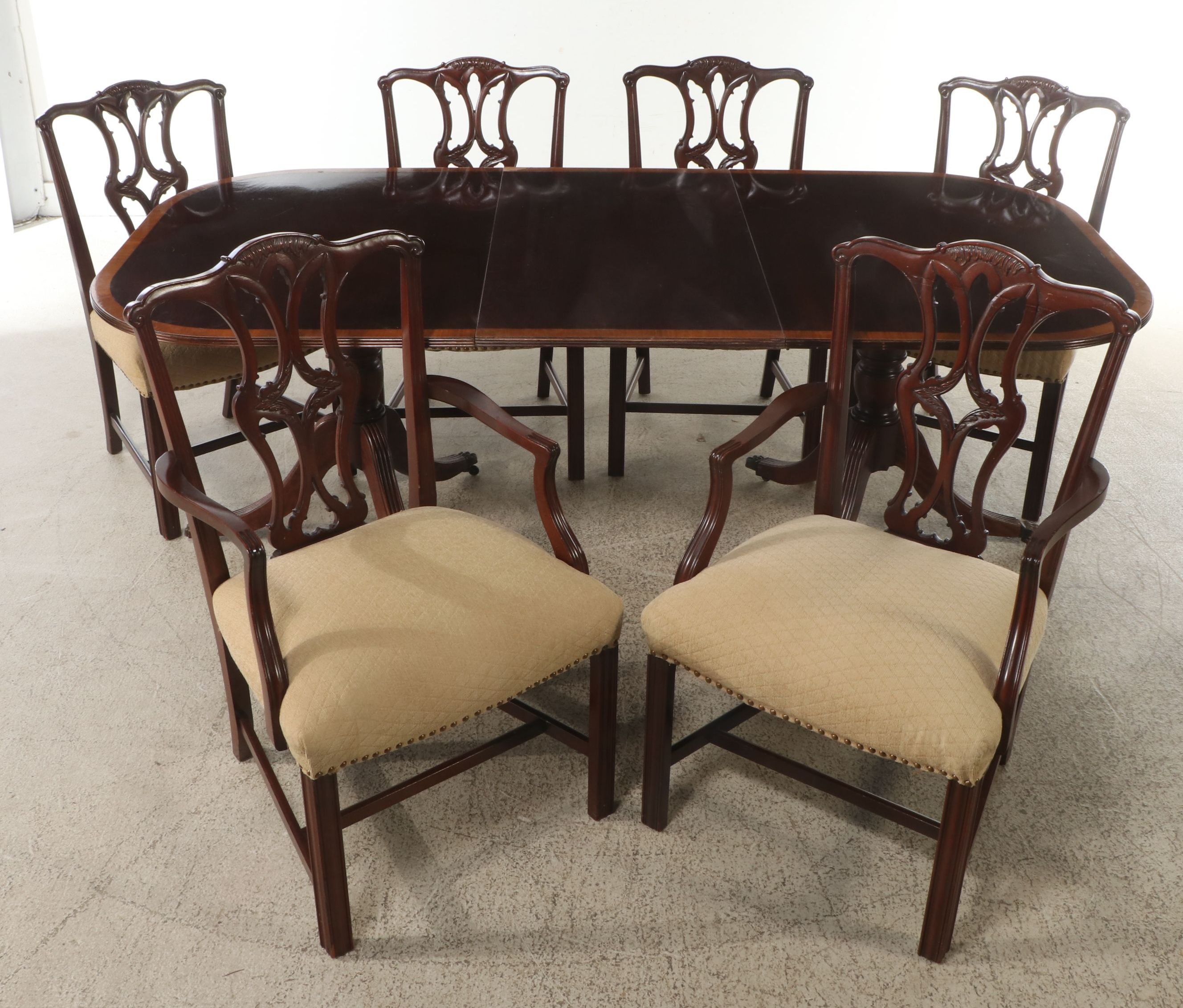Mahogany Dining Set with Duncan Phyfe Style Table and Chippendale Style ...