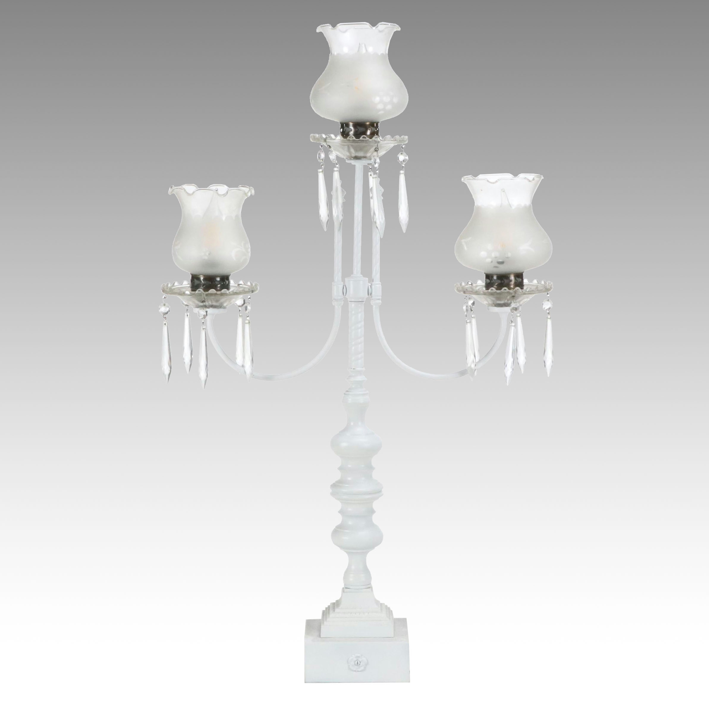 Vintage Metal Boudoir Table Lamp with Ruffled Glass Dome Shades and ...