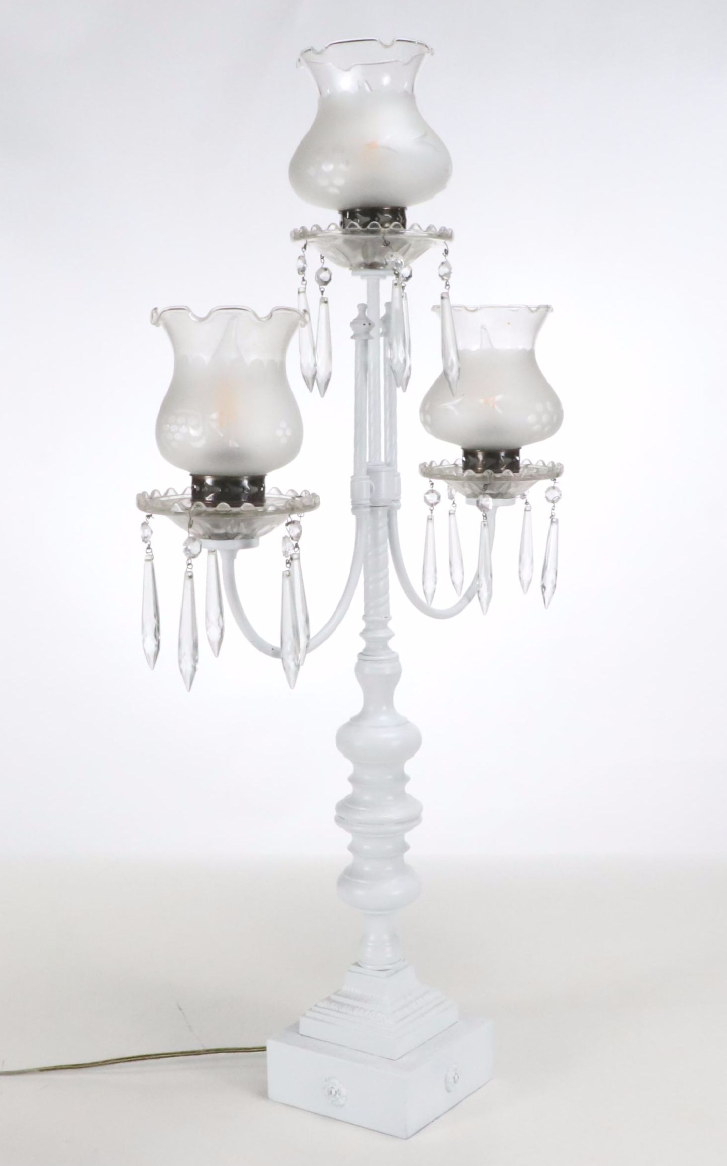 Vintage Metal Boudoir Table Lamp with Ruffled Glass Dome Shades and ...