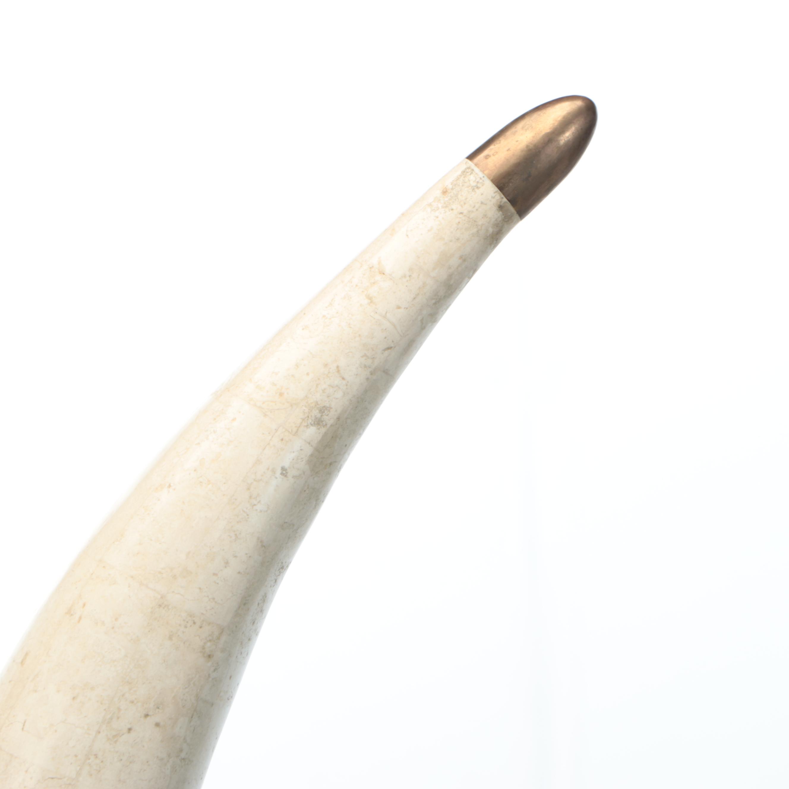 Faux Stone Tusk on Marble and Brass Base | EBTH