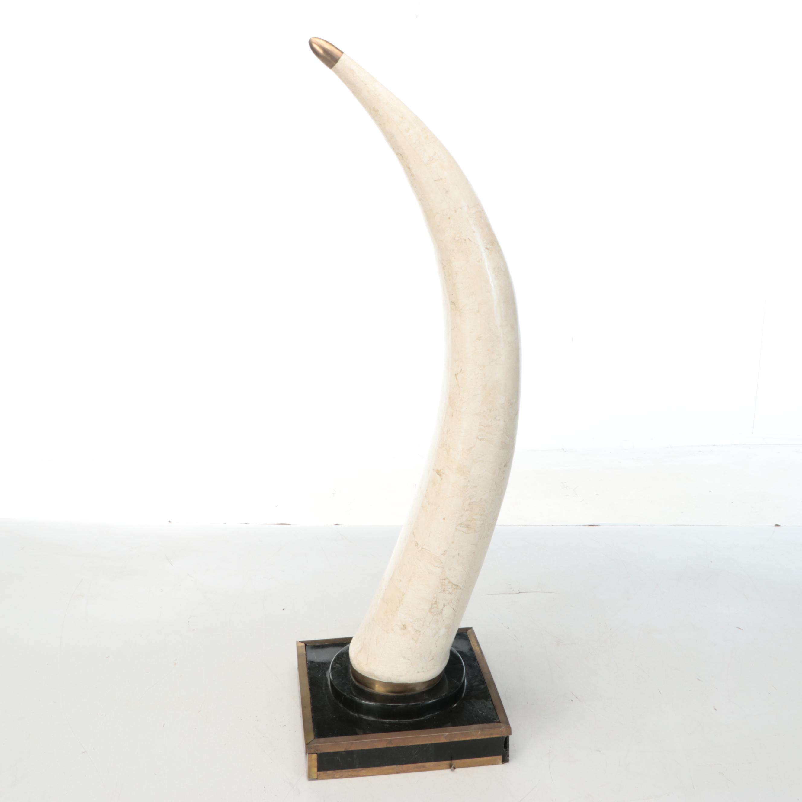 Faux Stone Tusk on Marble and Brass Base | EBTH