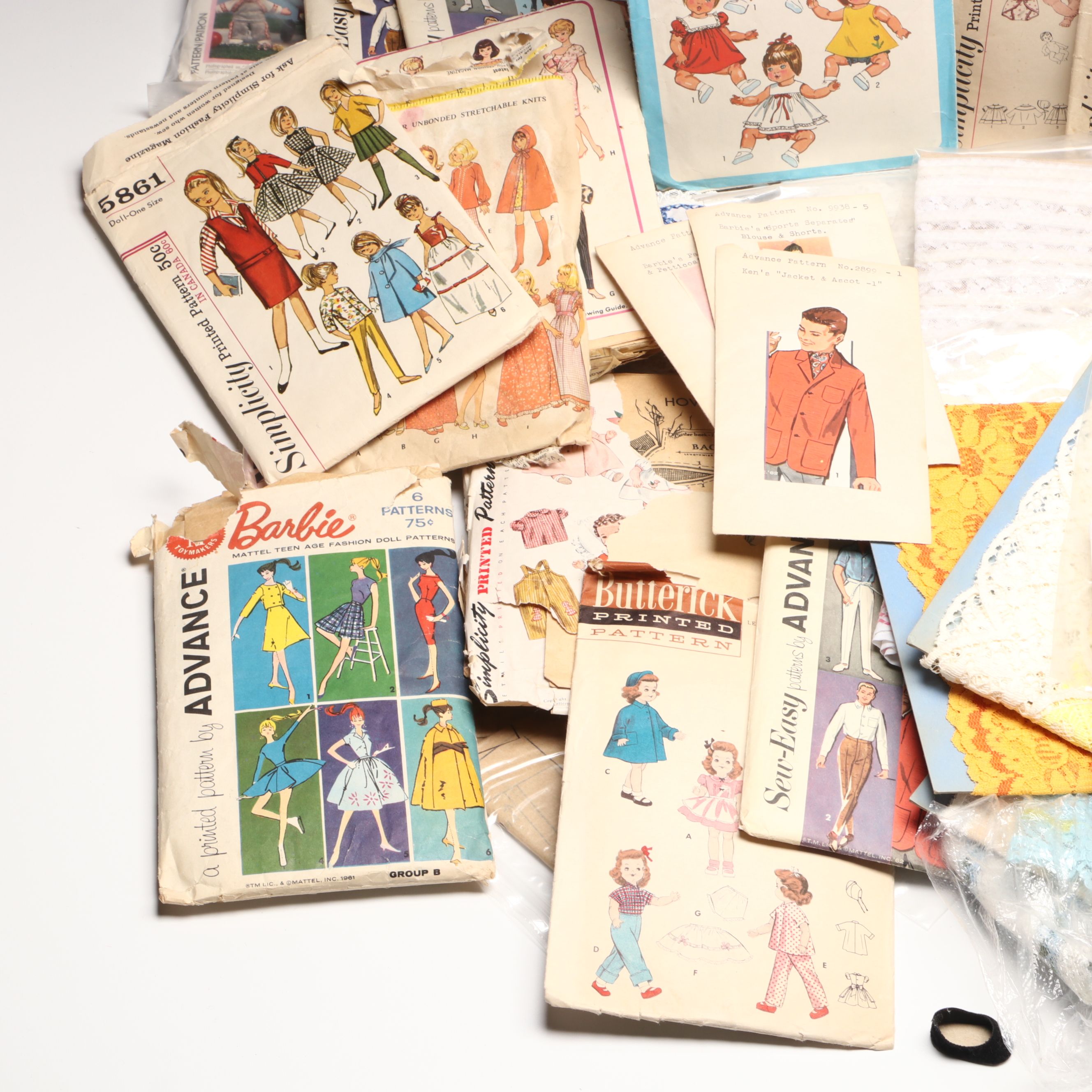 Mattel and More Vintage Doll Clothing Sewing Patterns with Fabric ...