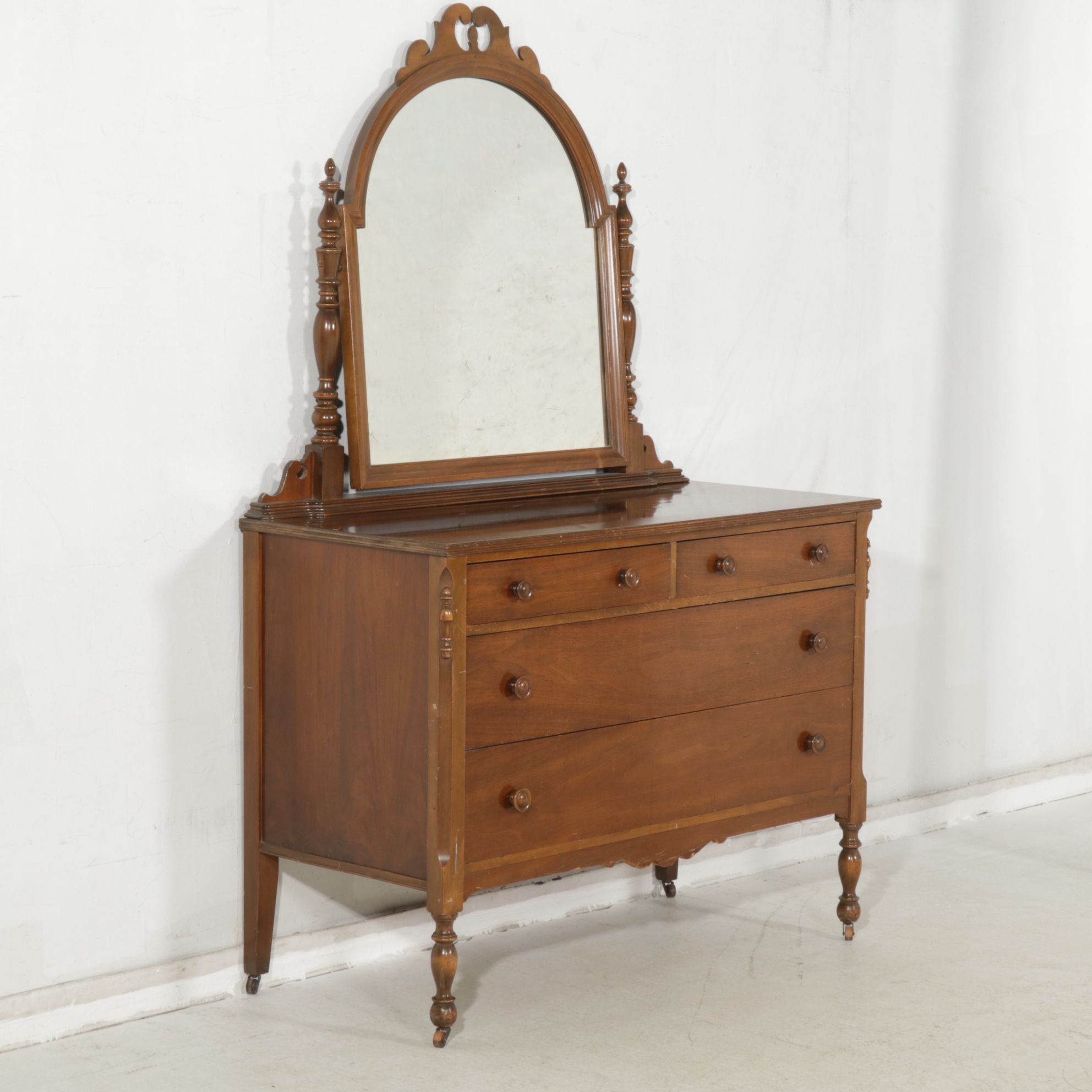 French Regency Style Walnut Dresser and Mirror, Early to Mid 20th ...
