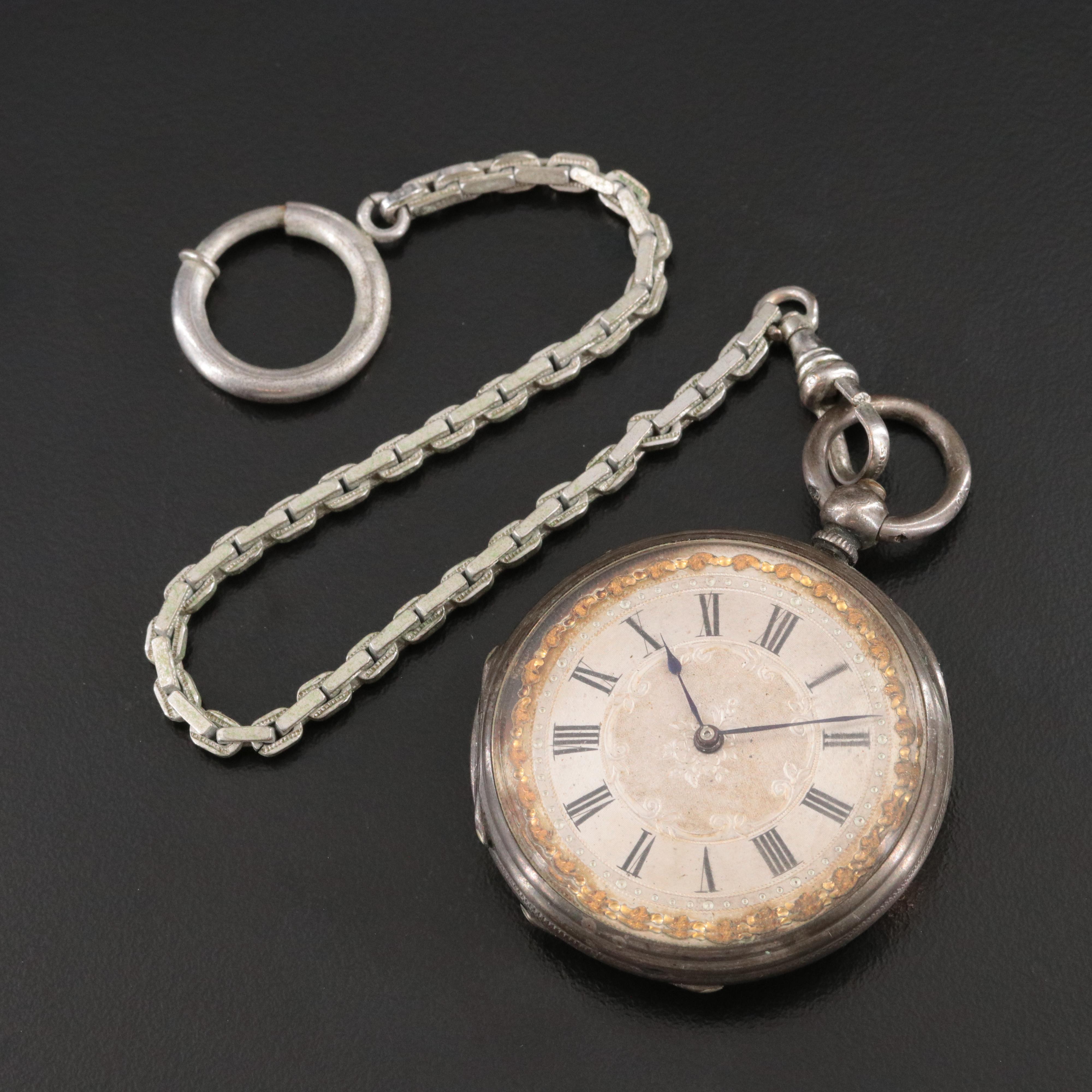 99.9% Fine Silver Key Wind and Set Pocket with with Fob | EBTH