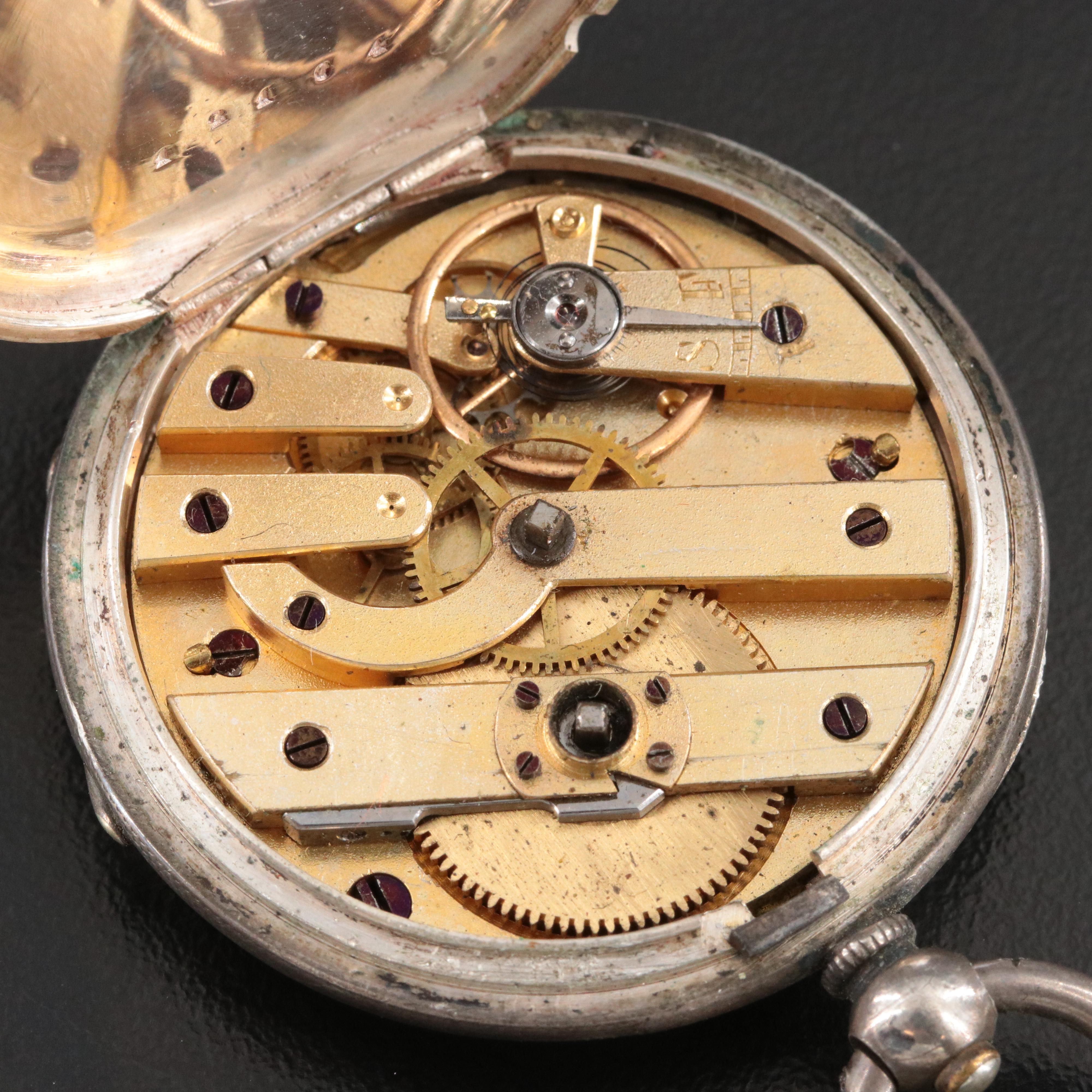 99.9% Fine Silver Key Wind and Set Pocket with with Fob | EBTH