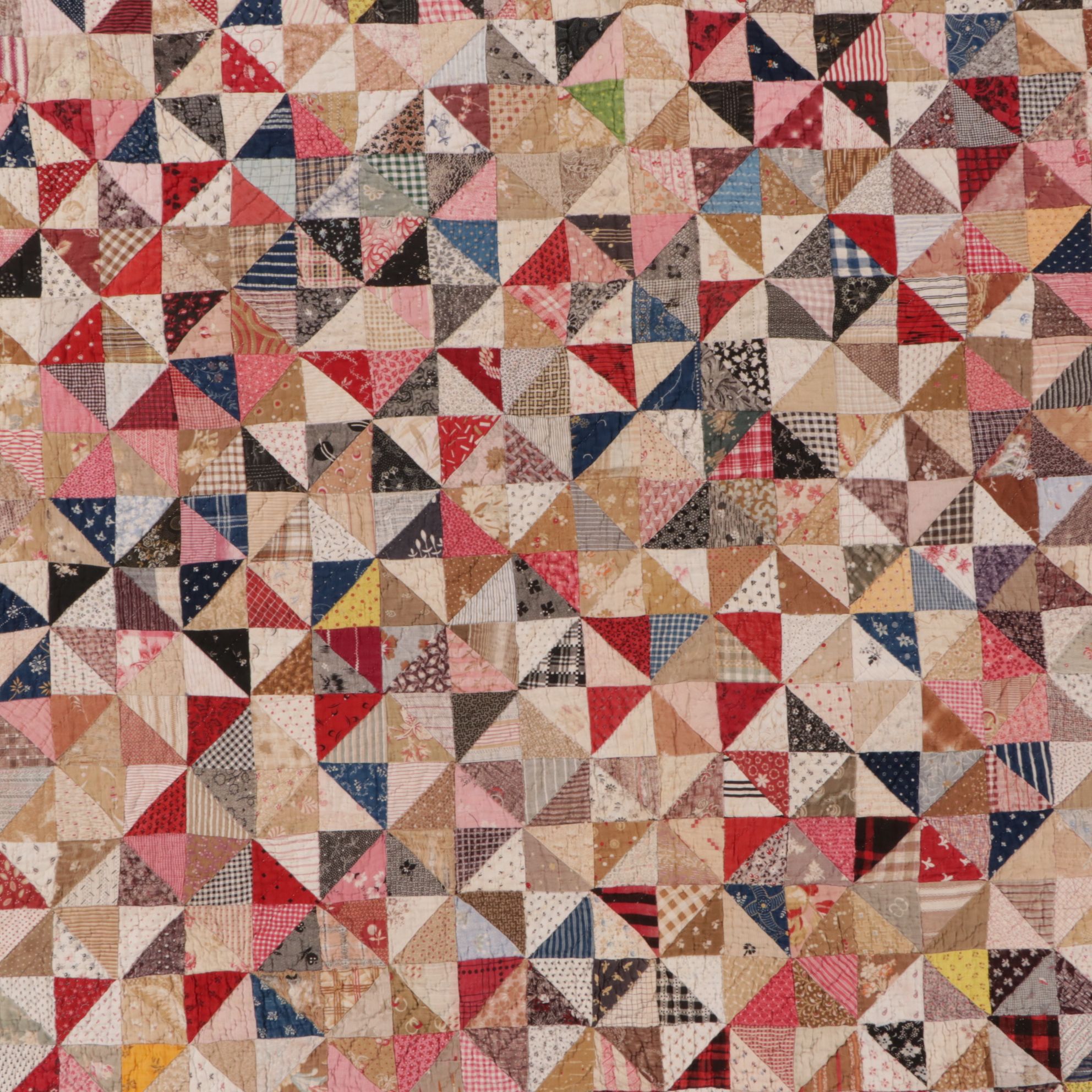 Handcrafted "Broken Dishes" Quilt with Green Border | EBTH