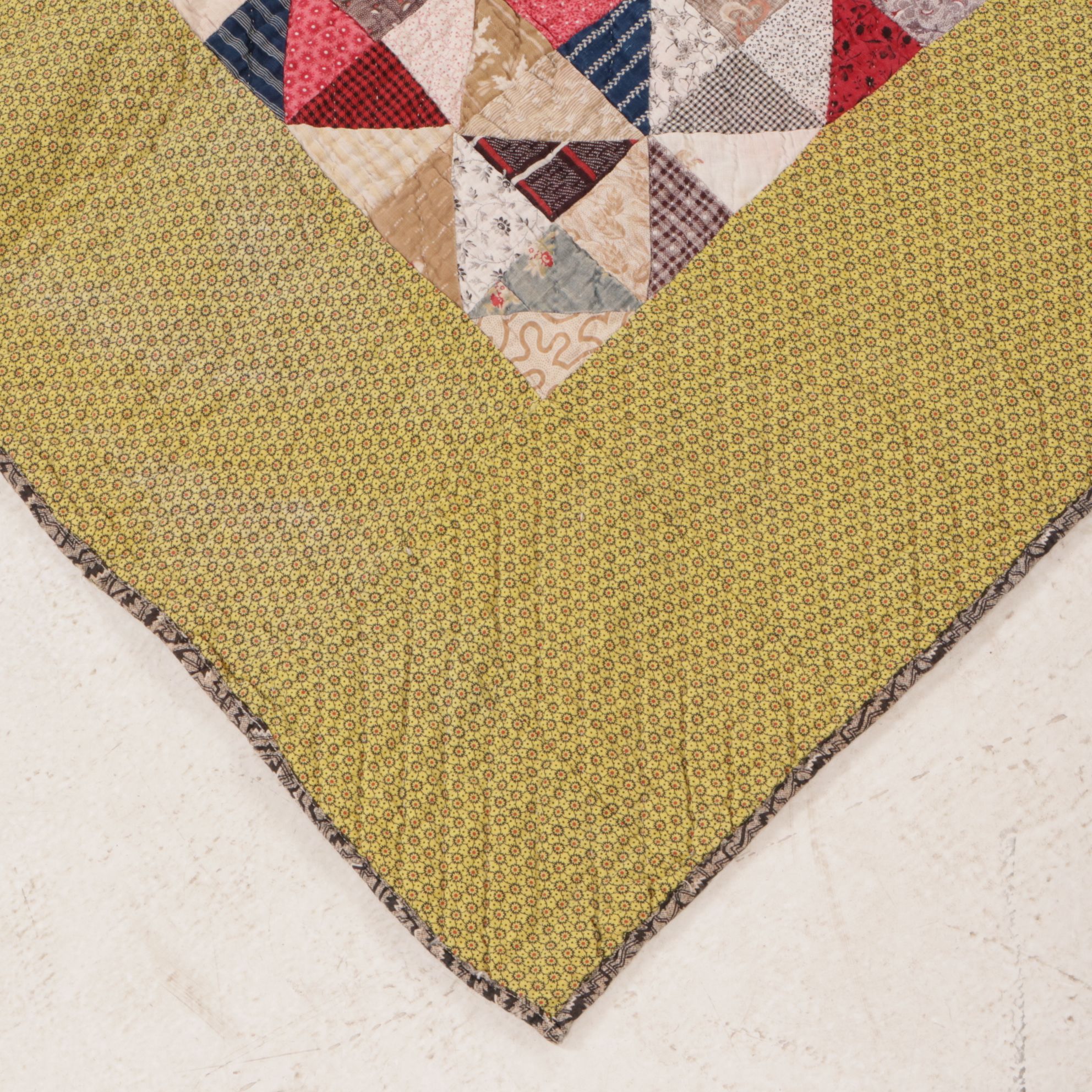 Handcrafted "Broken Dishes" Quilt with Green Border | EBTH