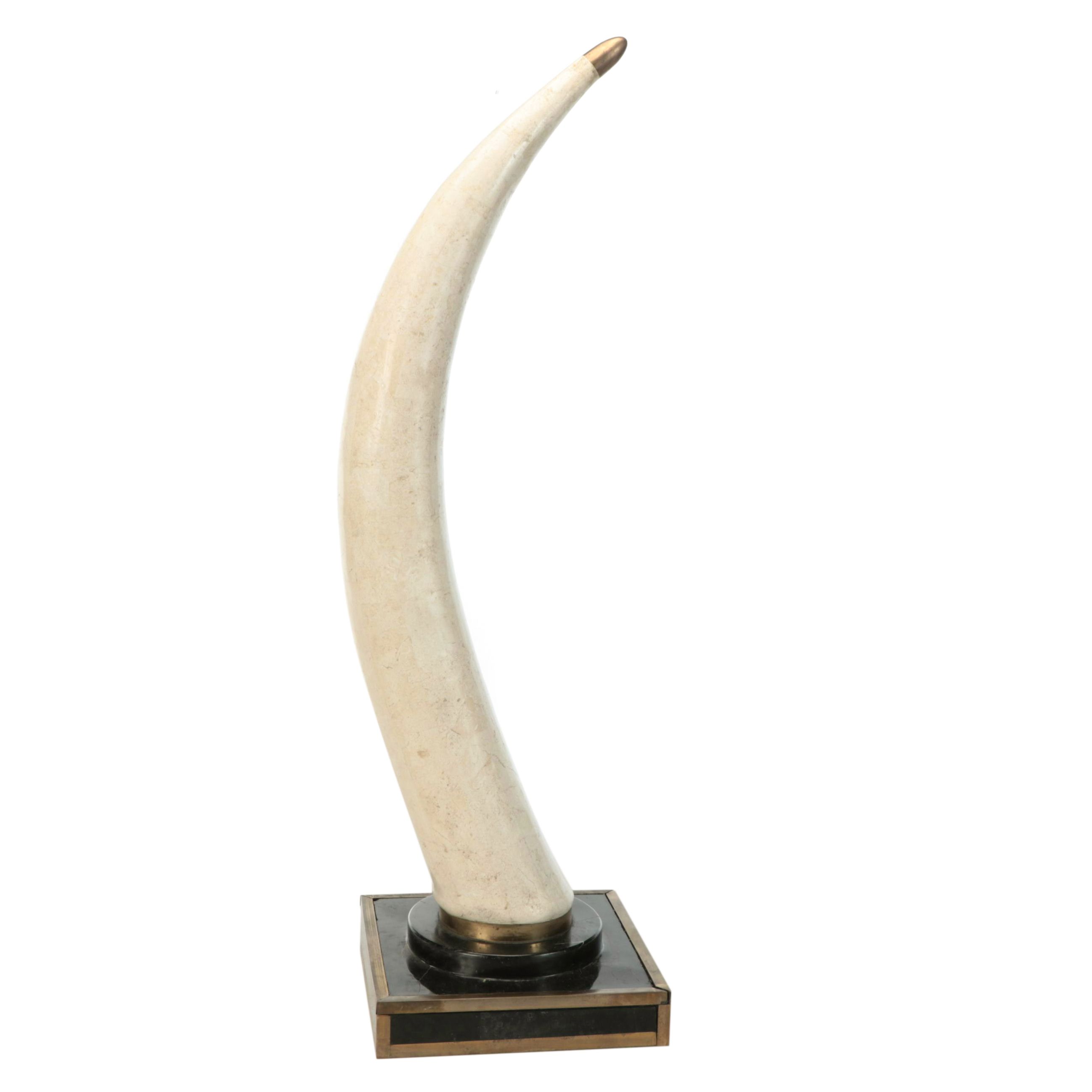 Faux Stone Tusk on Marble and Brass Base | EBTH