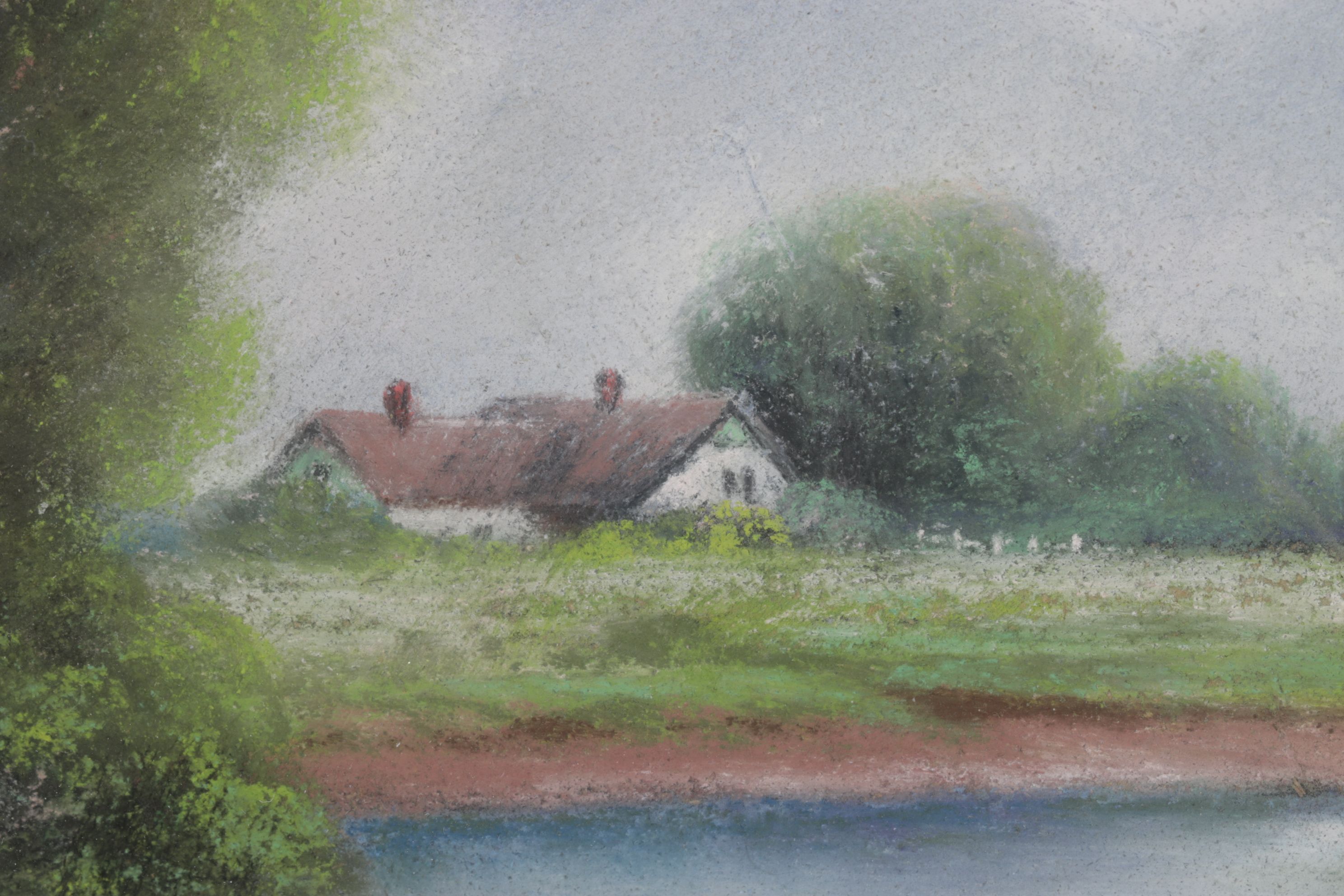 John W. Clarke Scenic Pastel Drawing of a Riverscape Scene, Early 20th ...