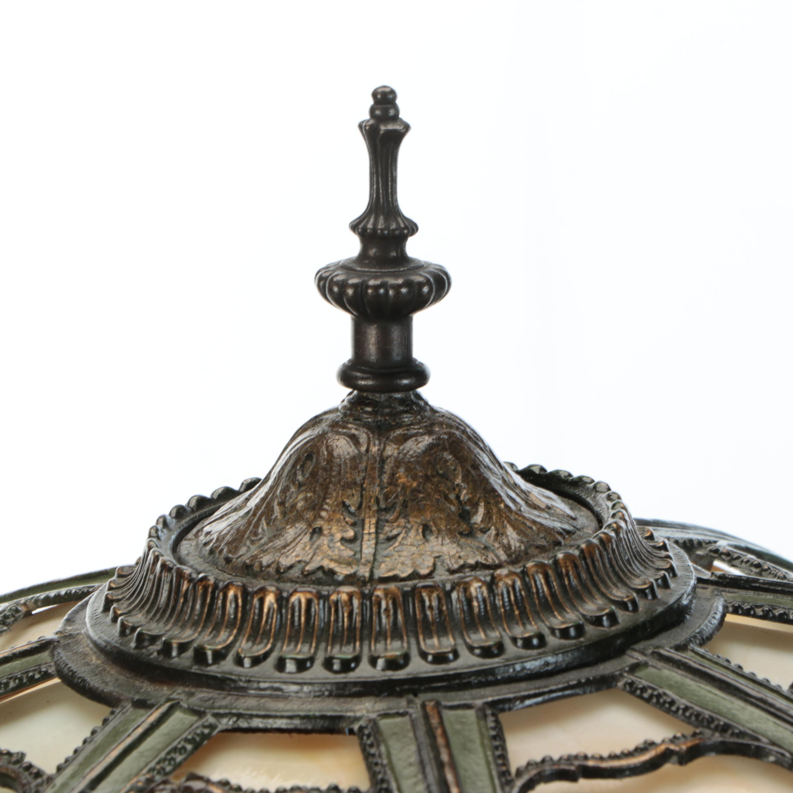 Neoclassical Style Slag Glass Table Lamp with Patinated Torch Base | EBTH