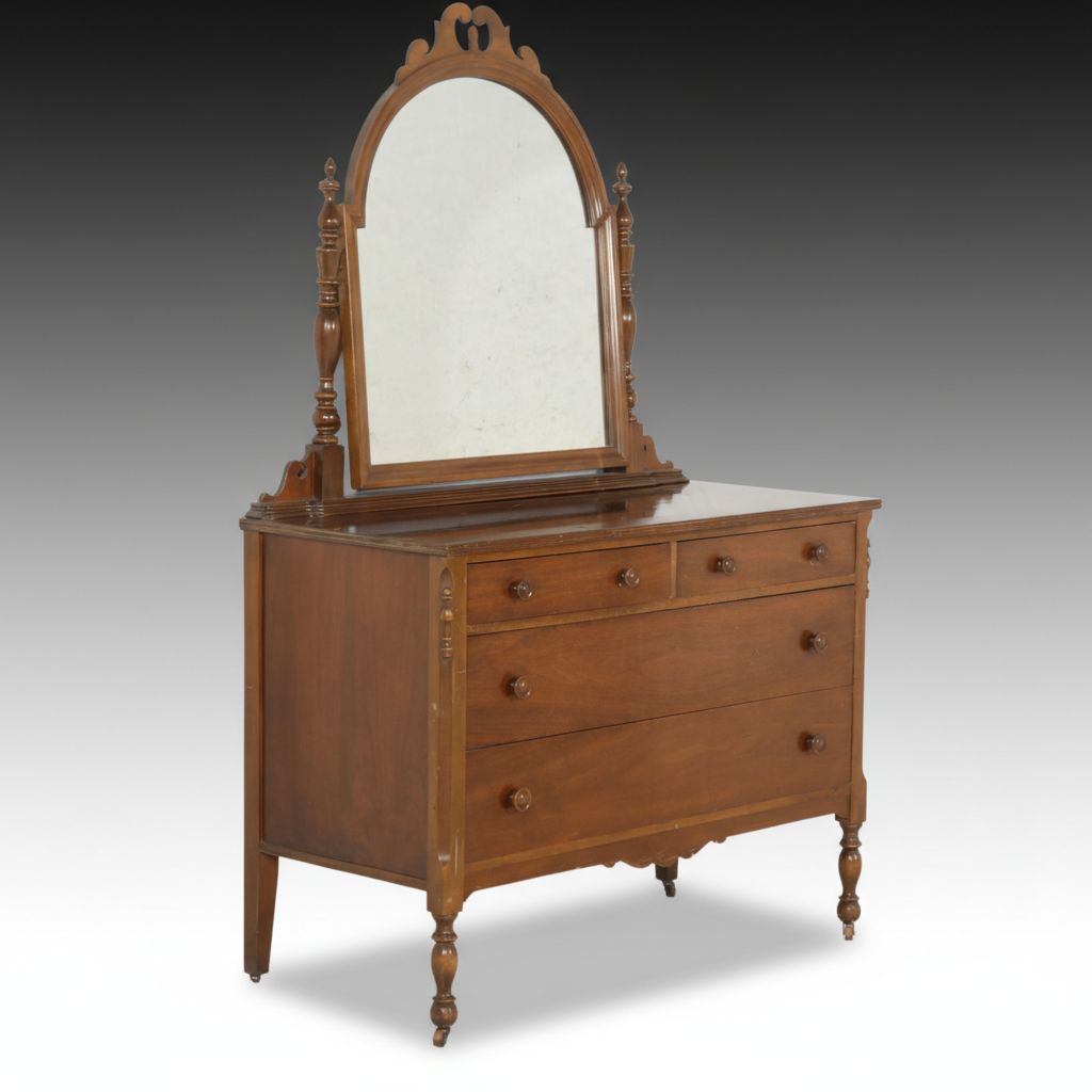 French Regency Style Walnut Dresser and Mirror, Early to Mid 20th ...