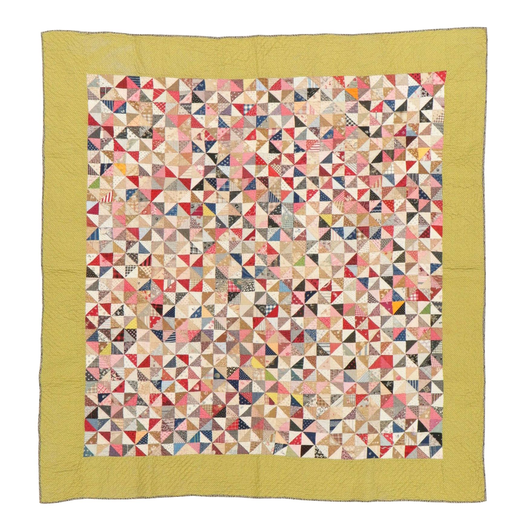 Handcrafted "Broken Dishes" Quilt with Green Border | EBTH