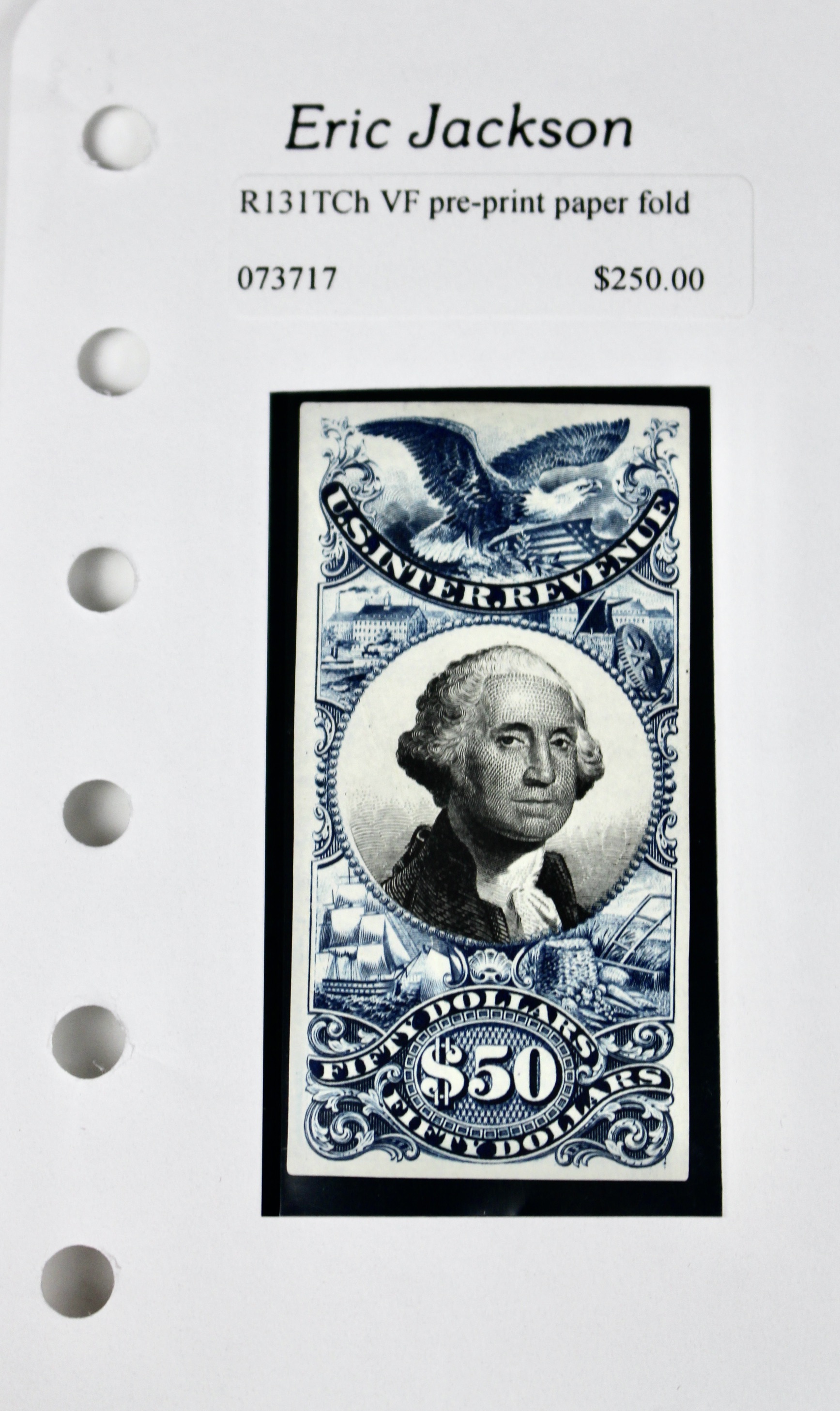 $50 U.S. Internal Revenue Stamp, Scott R131, P3, Eric Jackson ...