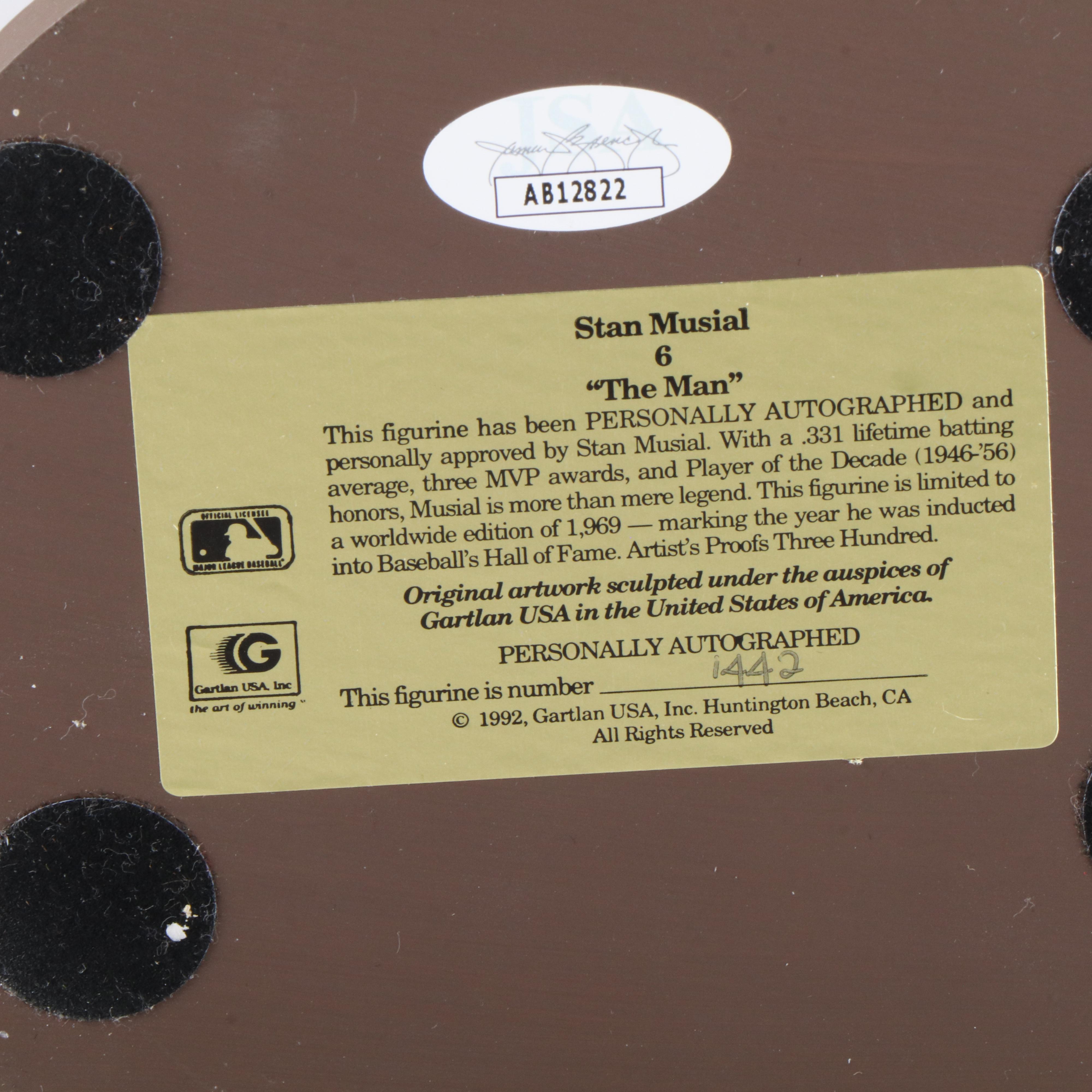 Stan Musial Signed Rawlings Baseball Bat and Gartlan Figurine | EBTH
