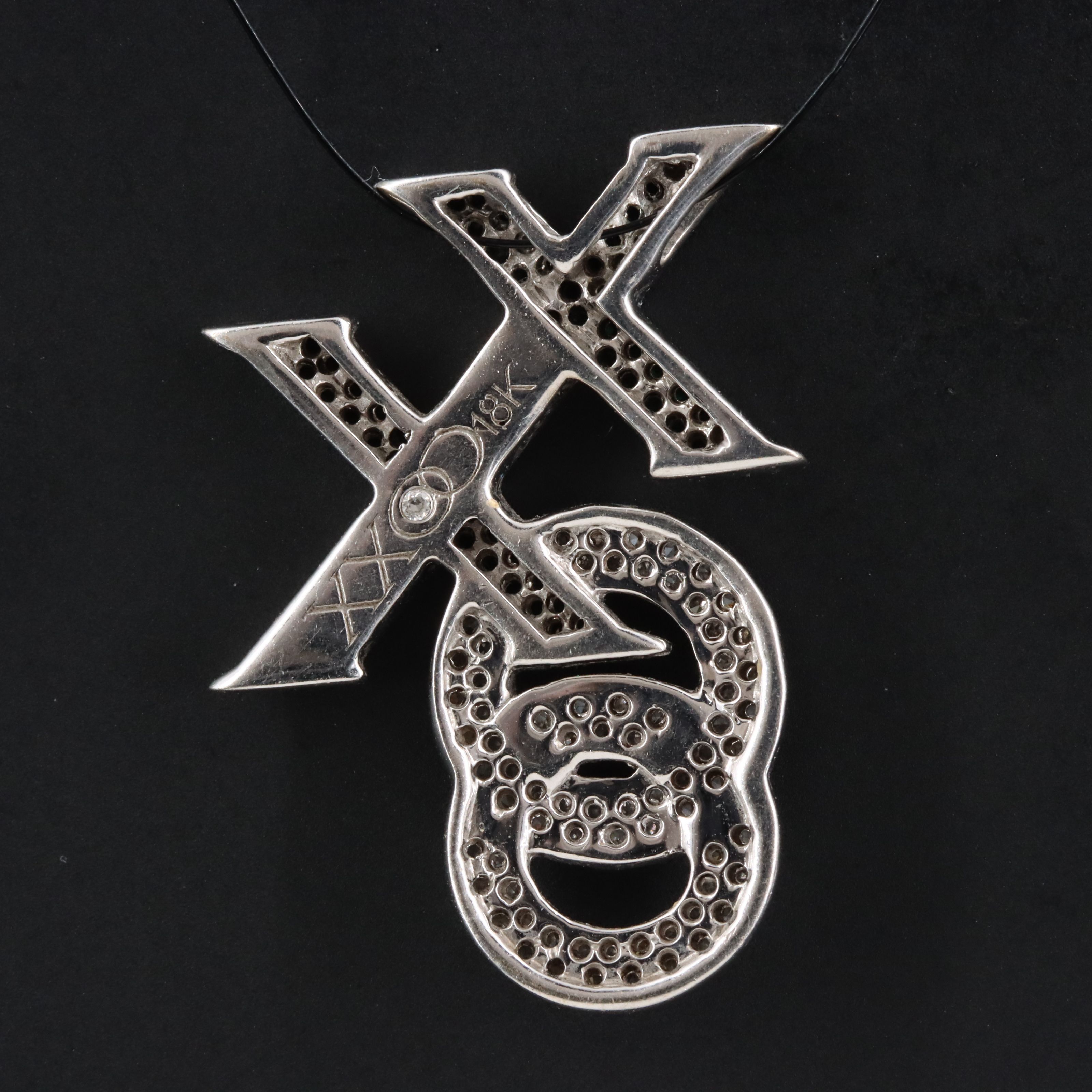 18K Pavé 0.75 CTW Diamond XXOO Pendant with Fancy Black Diamonds | EBTH
