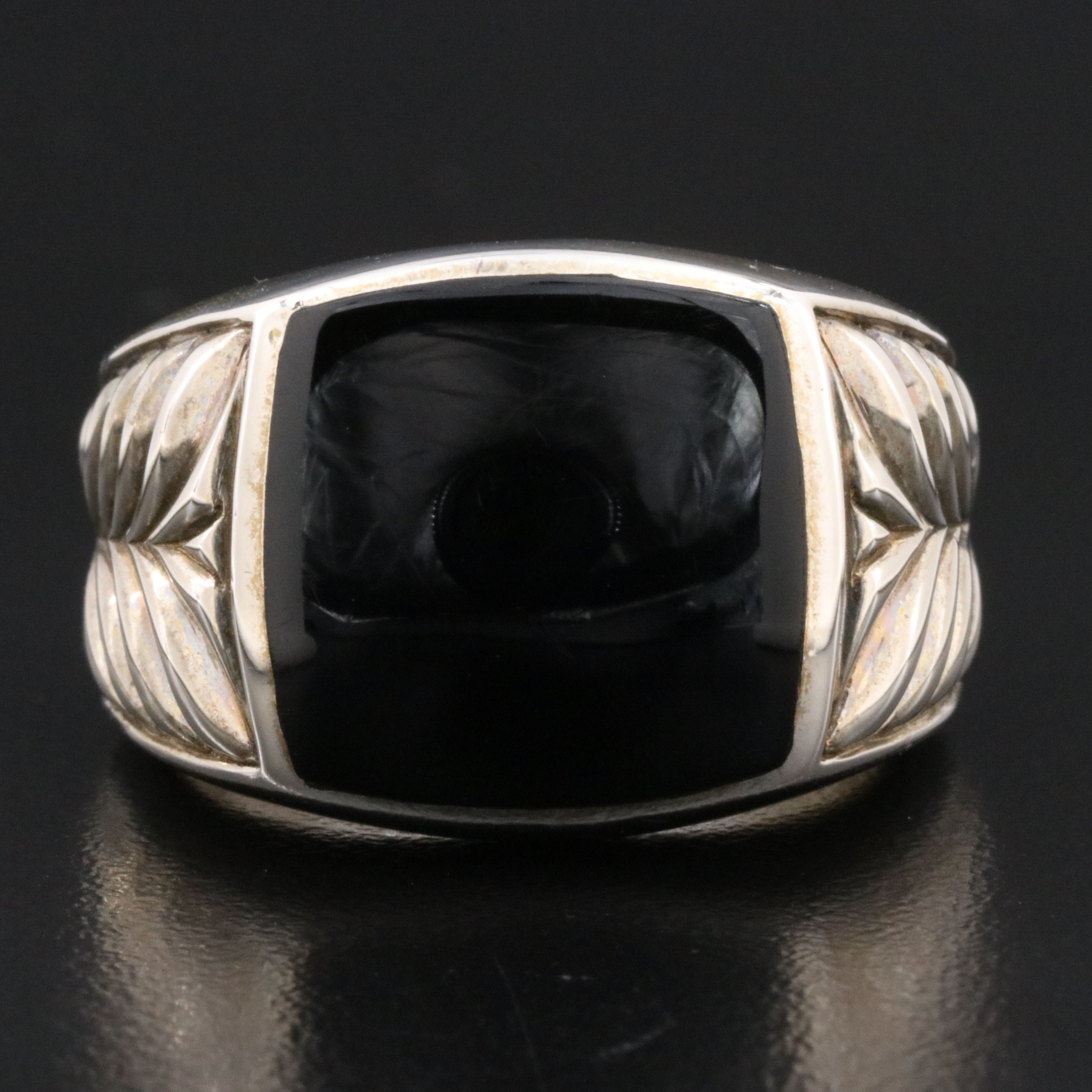 David Yurman Sterling and Black Onyx Chevron Signet Ring | EBTH