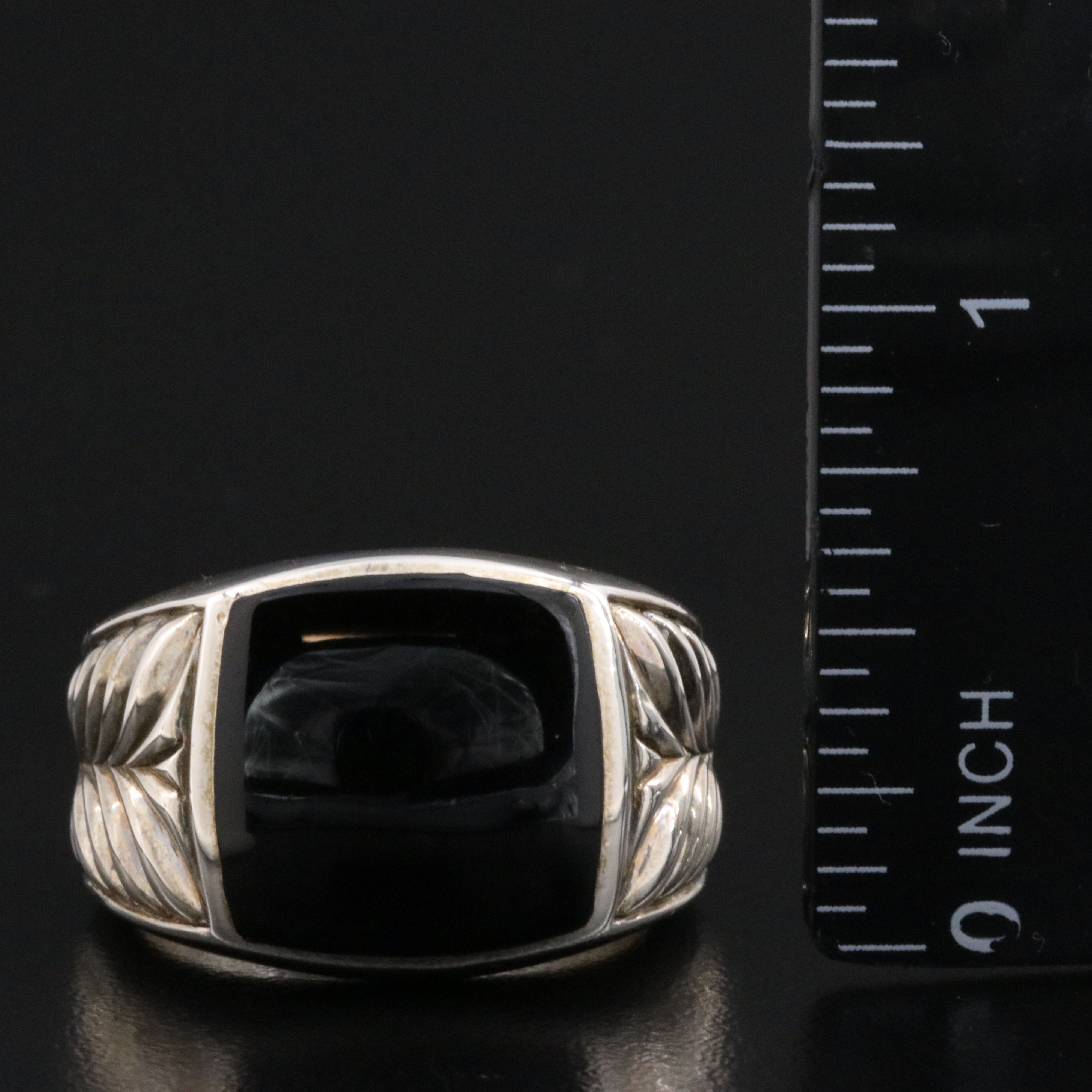 David Yurman Sterling and Black Onyx Chevron Signet Ring | EBTH