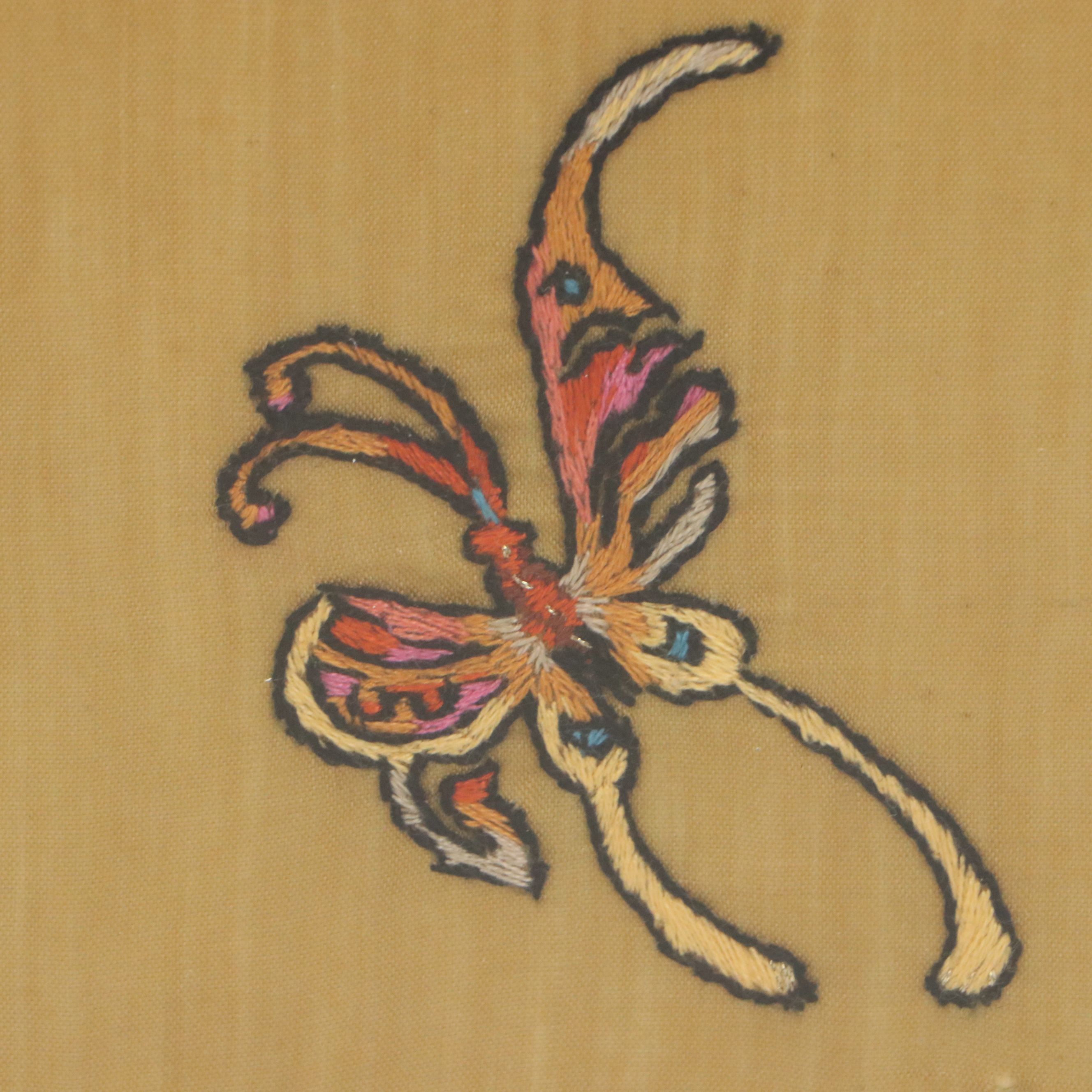 Embellished Fabric Japanese Screen Print, Mid-20th Century | EBTH