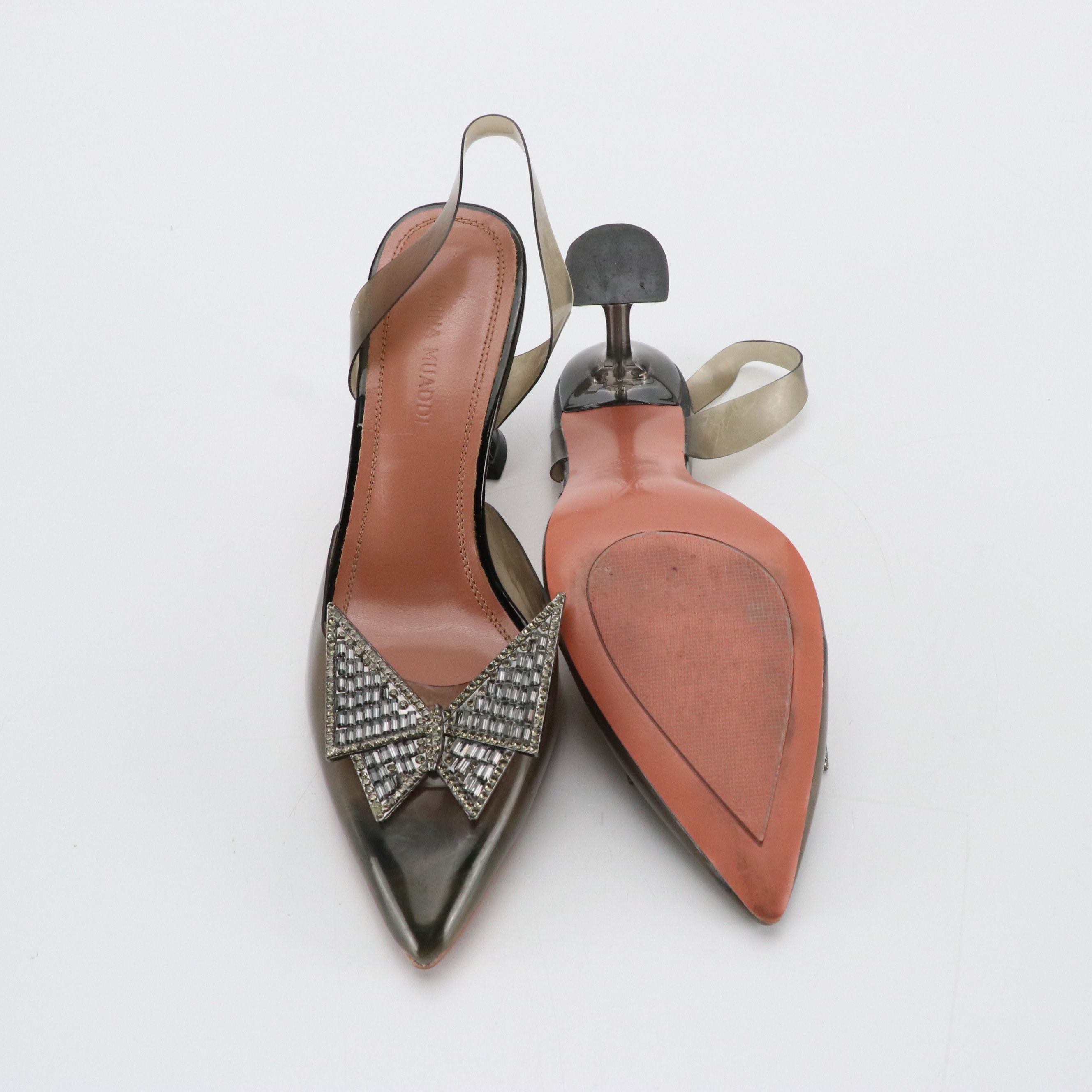 Amina Muaddi Rhinestone Butterfly PVC Slingback Pumps | EBTH