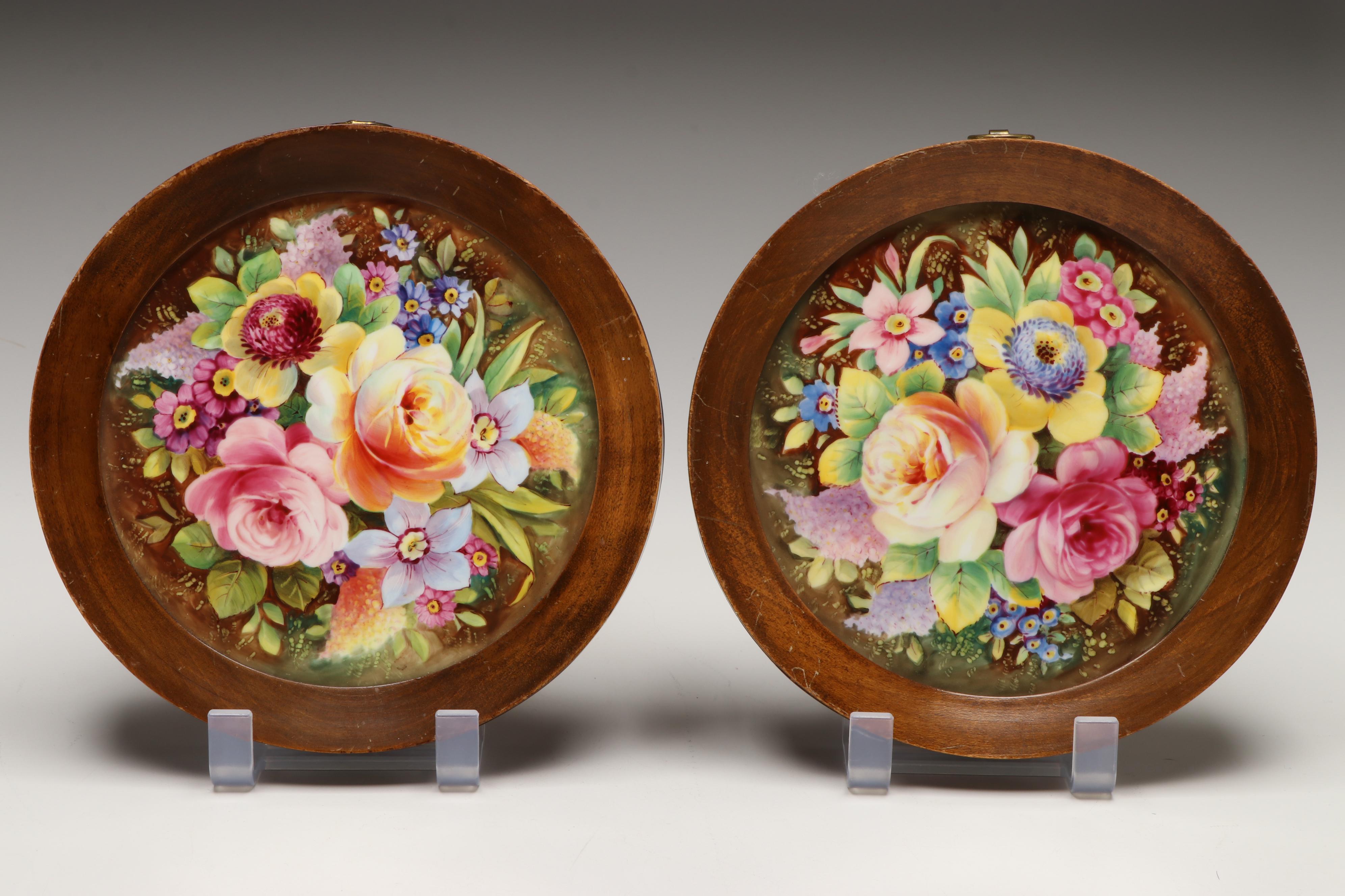 Vintage Floral Porcelain Plaques in Wood Frames with Other Décor | EBTH