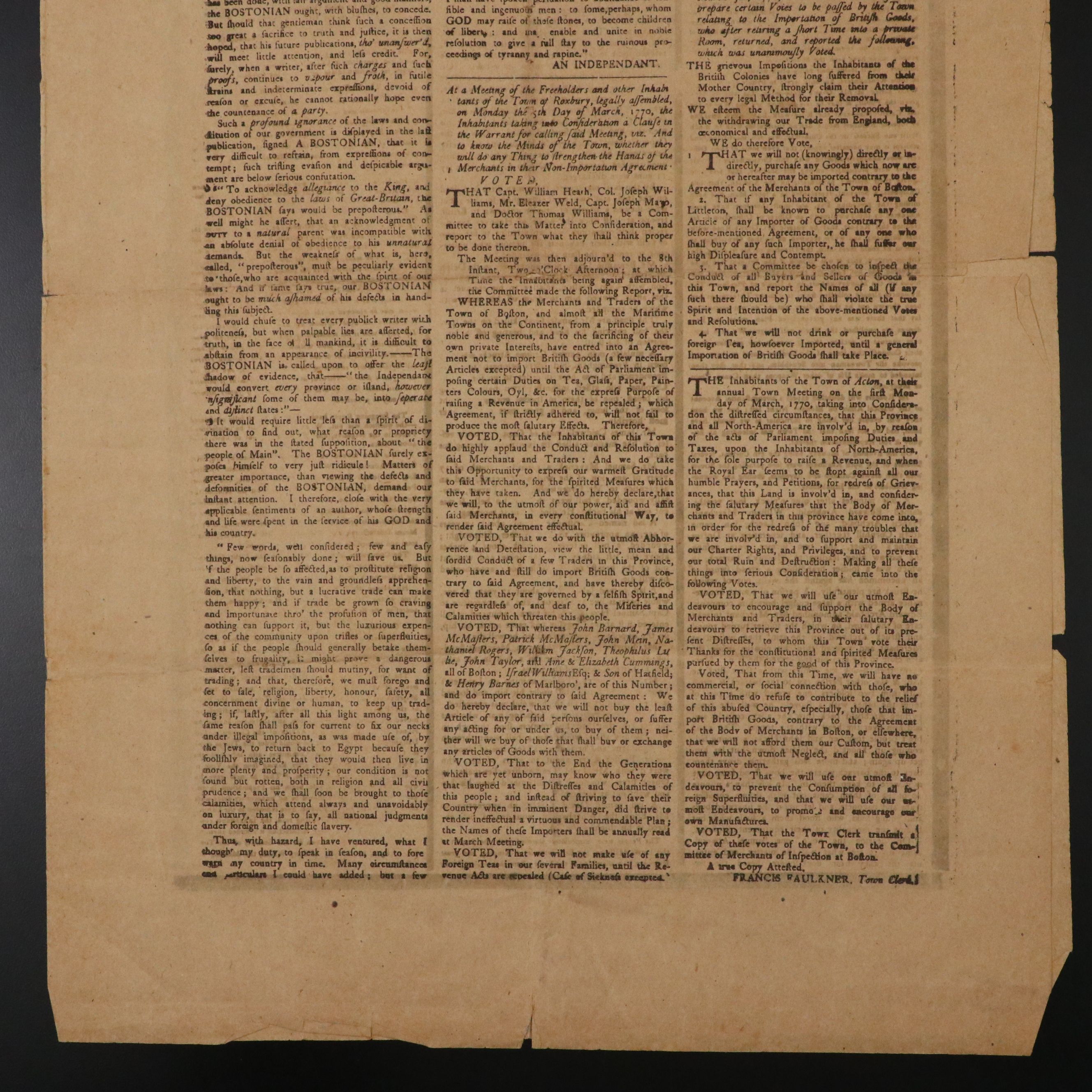 Colonial Boston "Boston Gazette" Featuring British Tensions, 1770 | EBTH