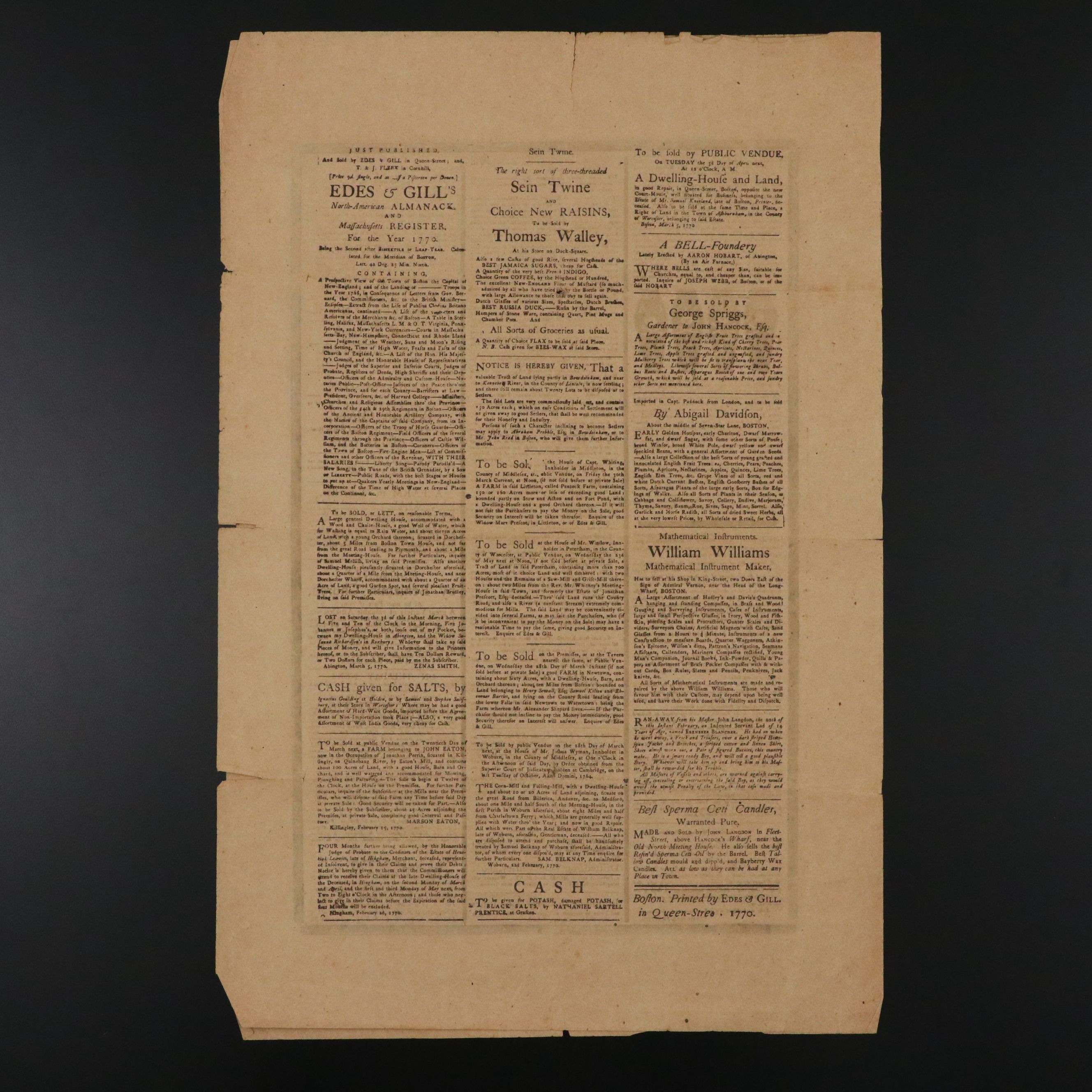 Colonial Boston "Boston Gazette" Featuring British Tensions, 1770 | EBTH
