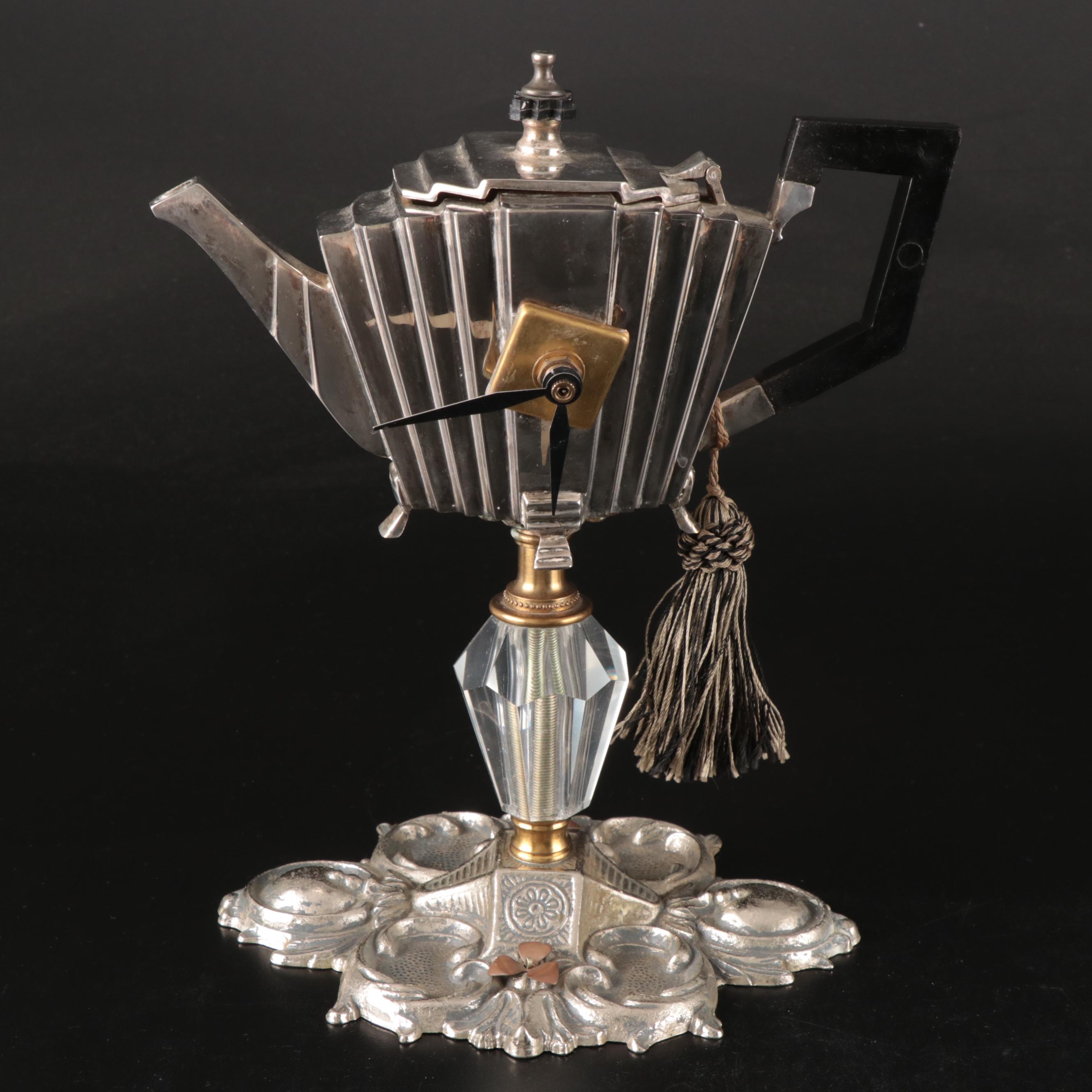 Lynn Ludemann "Decopage" Art Deco Style Metal Teapot Clock | EBTH