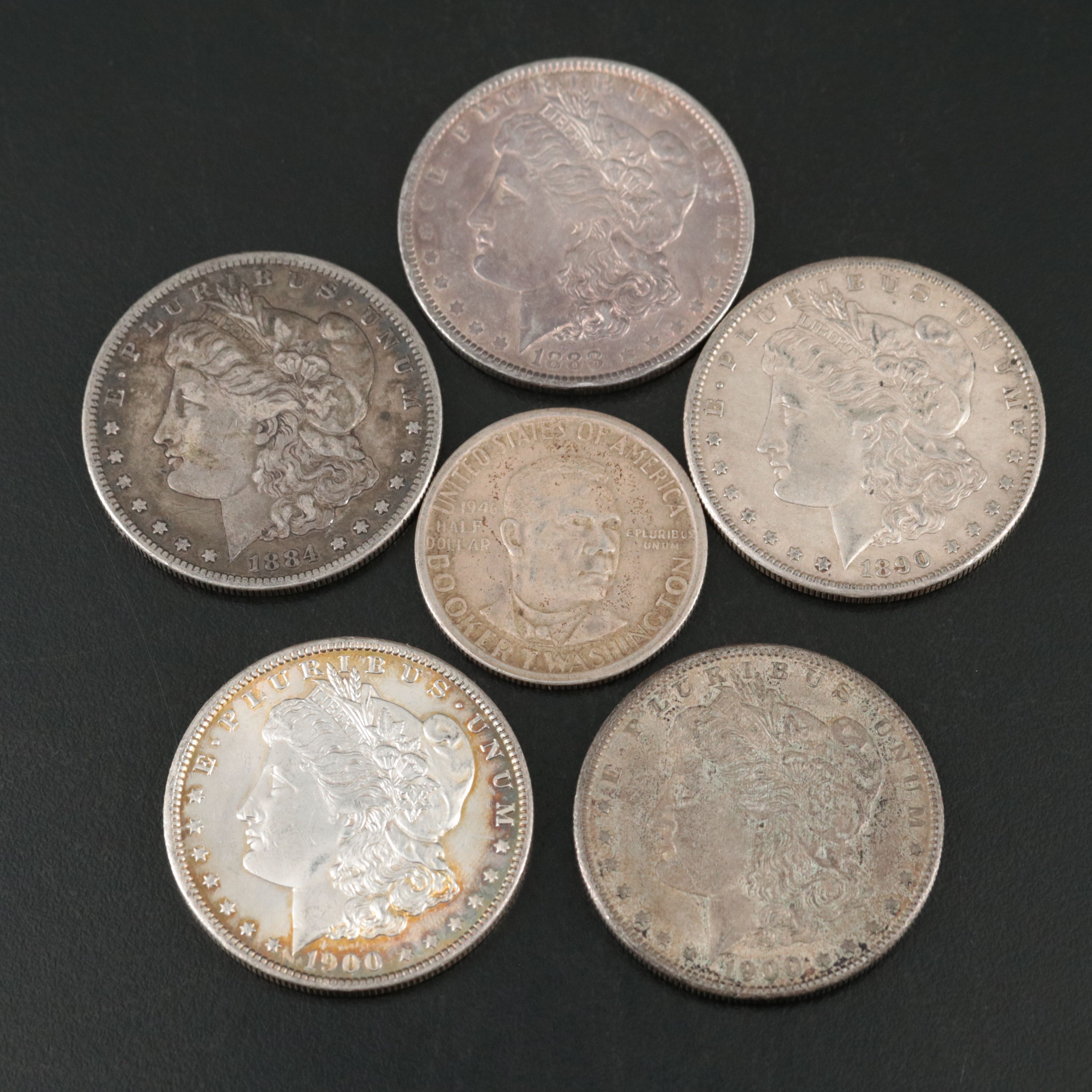Five Morgan Silver Dollars and a Commemorative Silver Half Dollar | EBTH