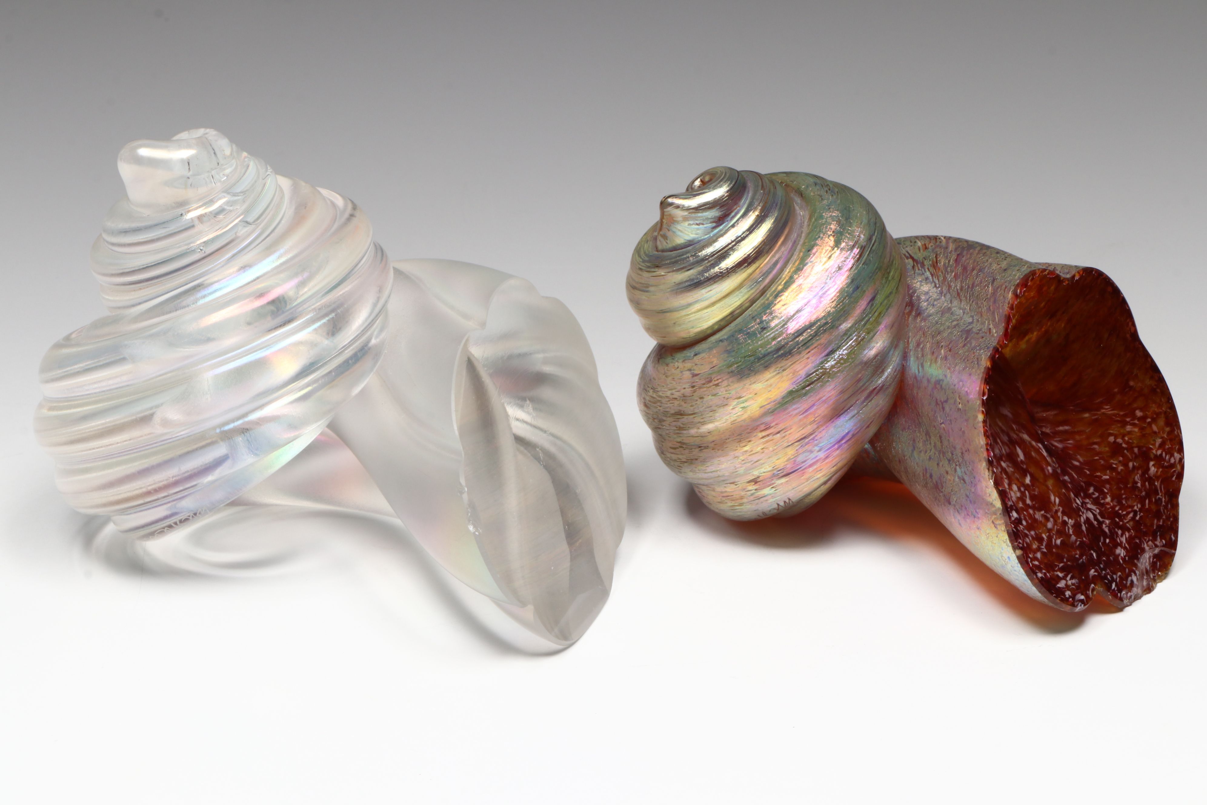 Michael Cohen Art Glass Iridescent Shell Form Paperweights, 2003 | EBTH