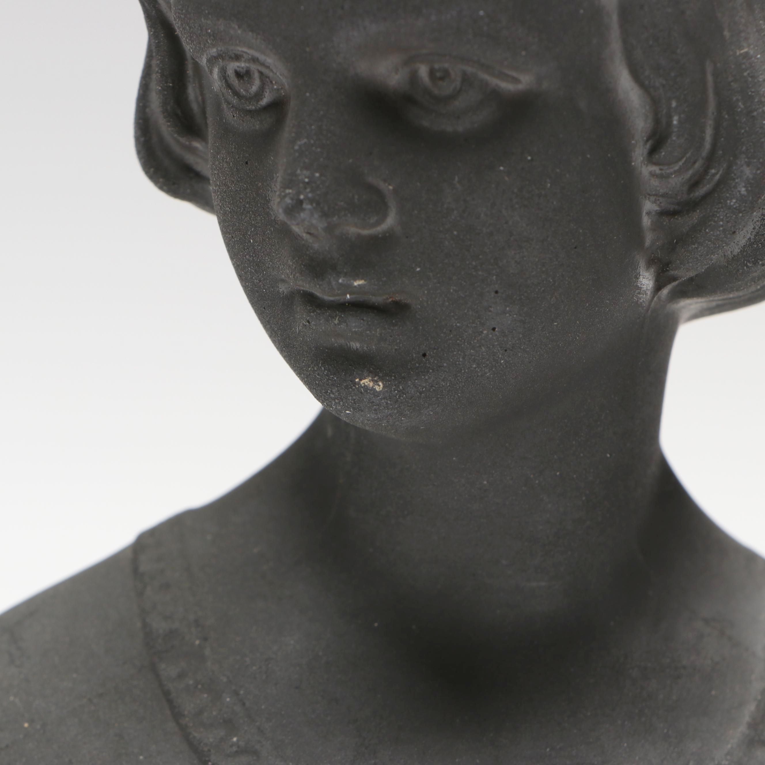James Haggerty Signed Art Pottery Vase with Lavinite Bust of Young Girl ...
