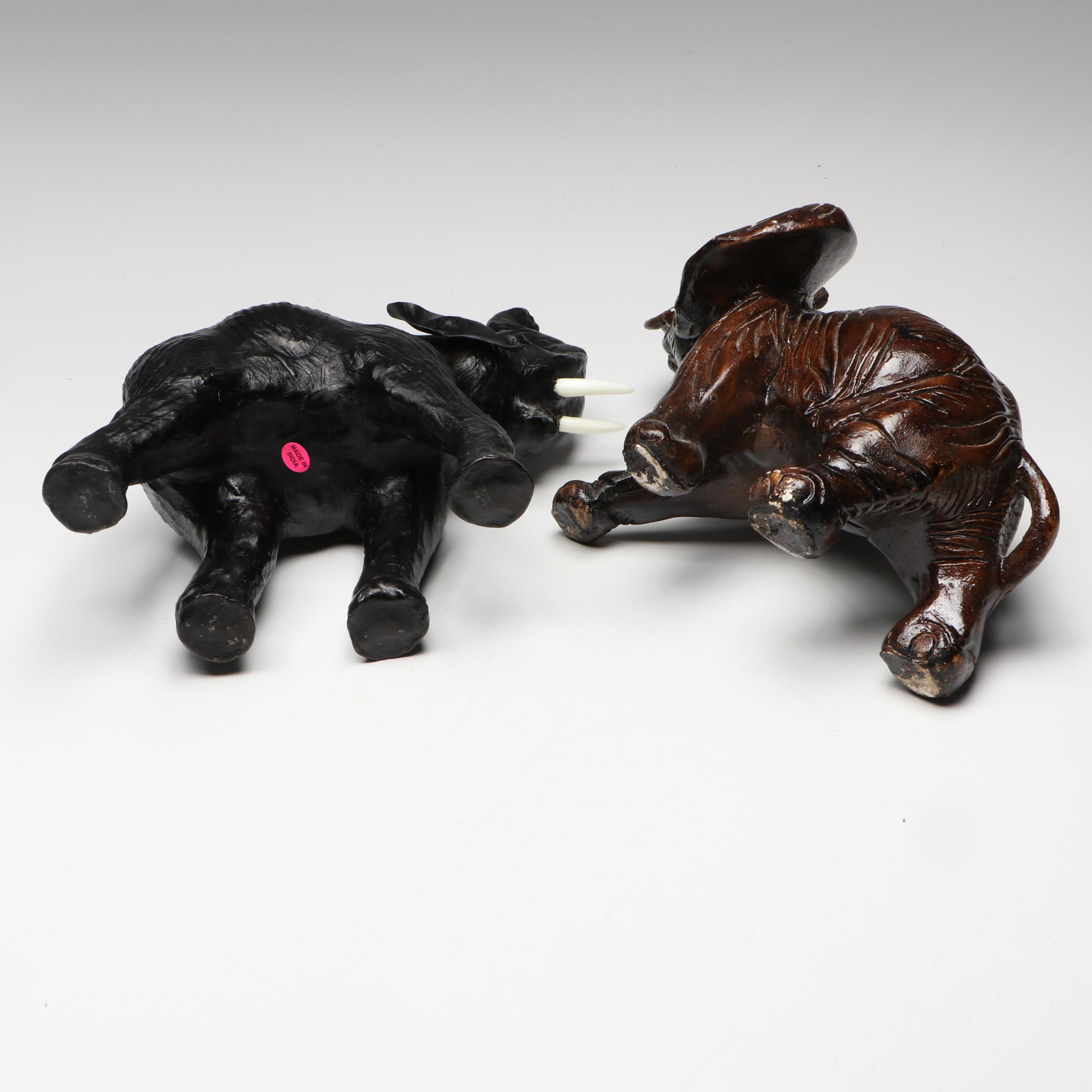 Leather Wrapped with Mexican Ceramic Elephant Figurines | EBTH