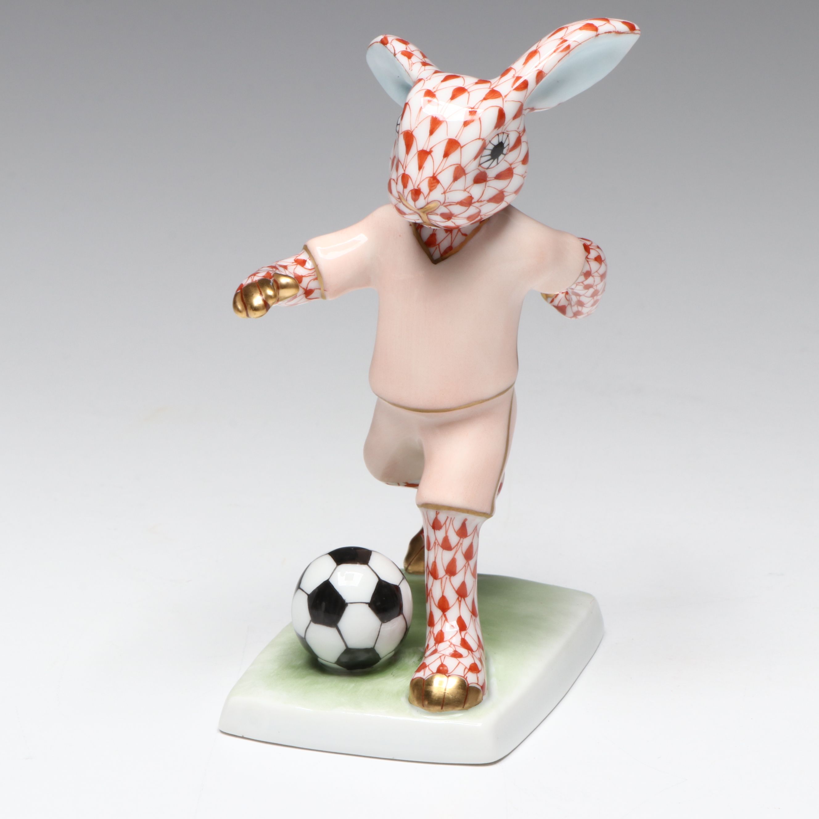 Herend Rust Fishnet with Gold "Soccer Bunny" Porcelain Figurine | EBTH