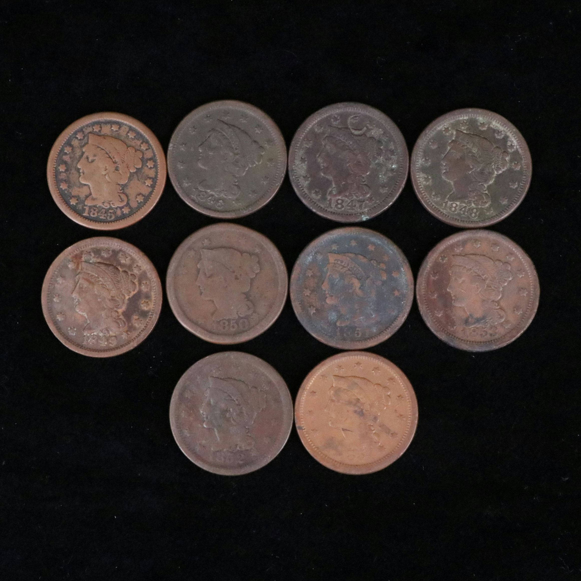 Ten Different U.S.Large Cents from 1845-1854 | EBTH