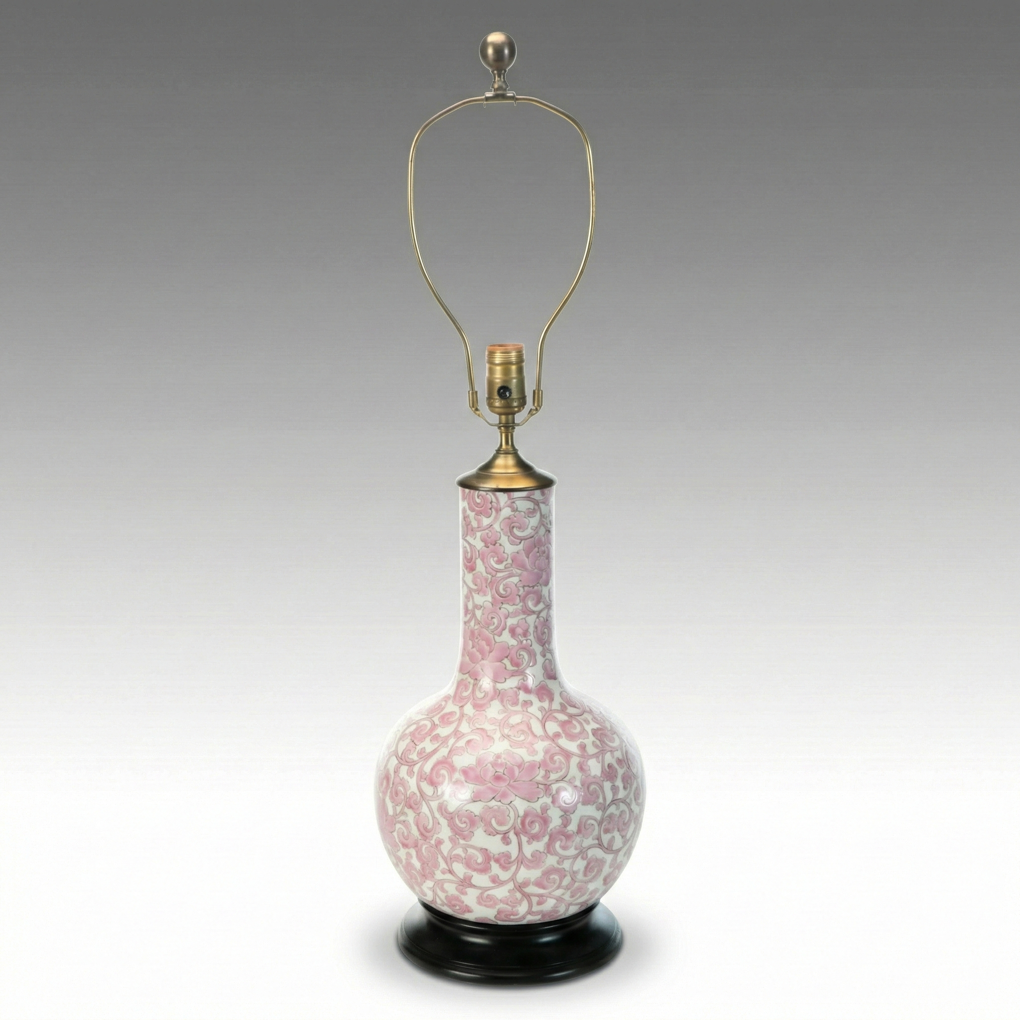 Chinese Porcelain Pink and White Peonies and Vine Table Lamp | EBTH