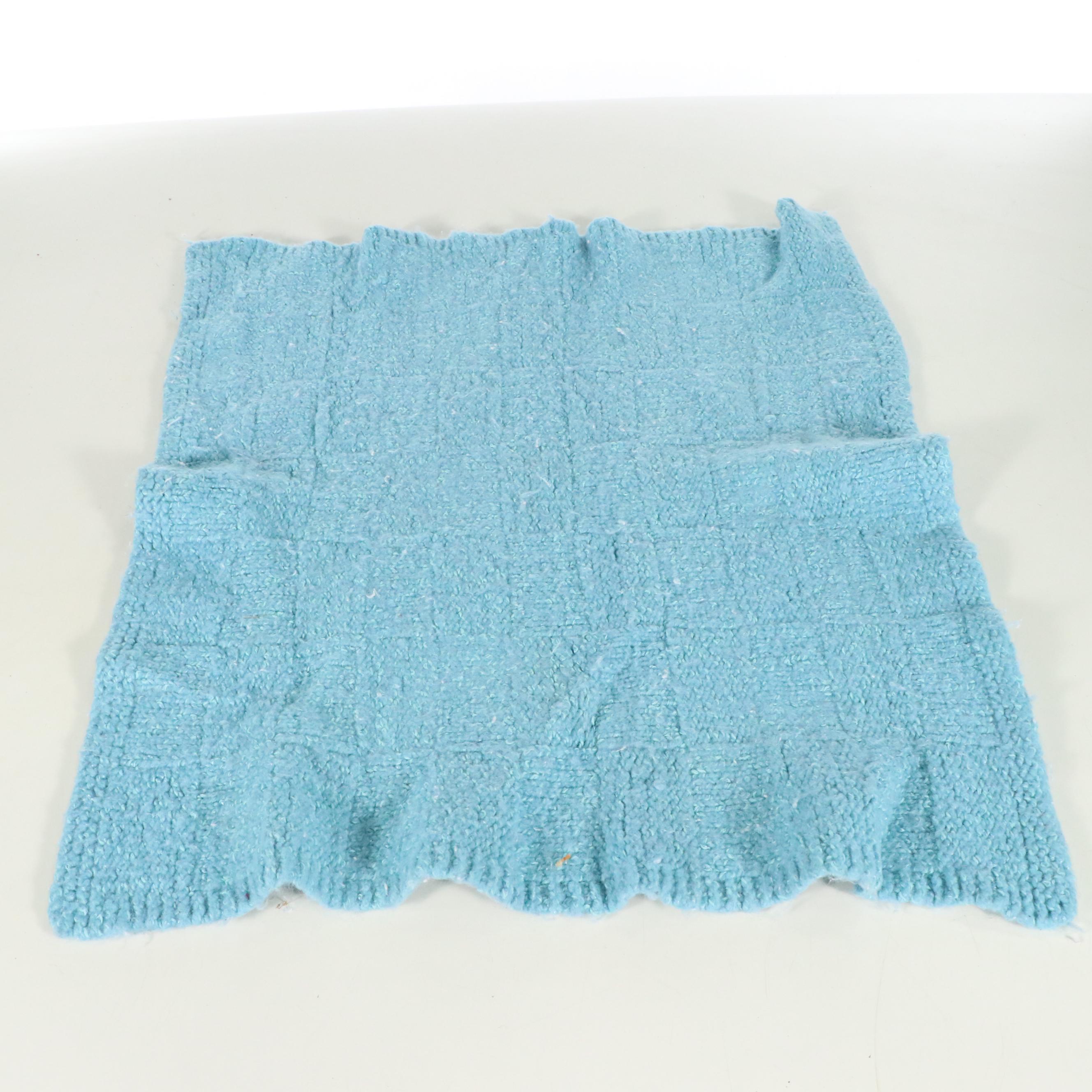 Hand-Knitted Block Blanket with Woolen Plaid Throw | EBTH