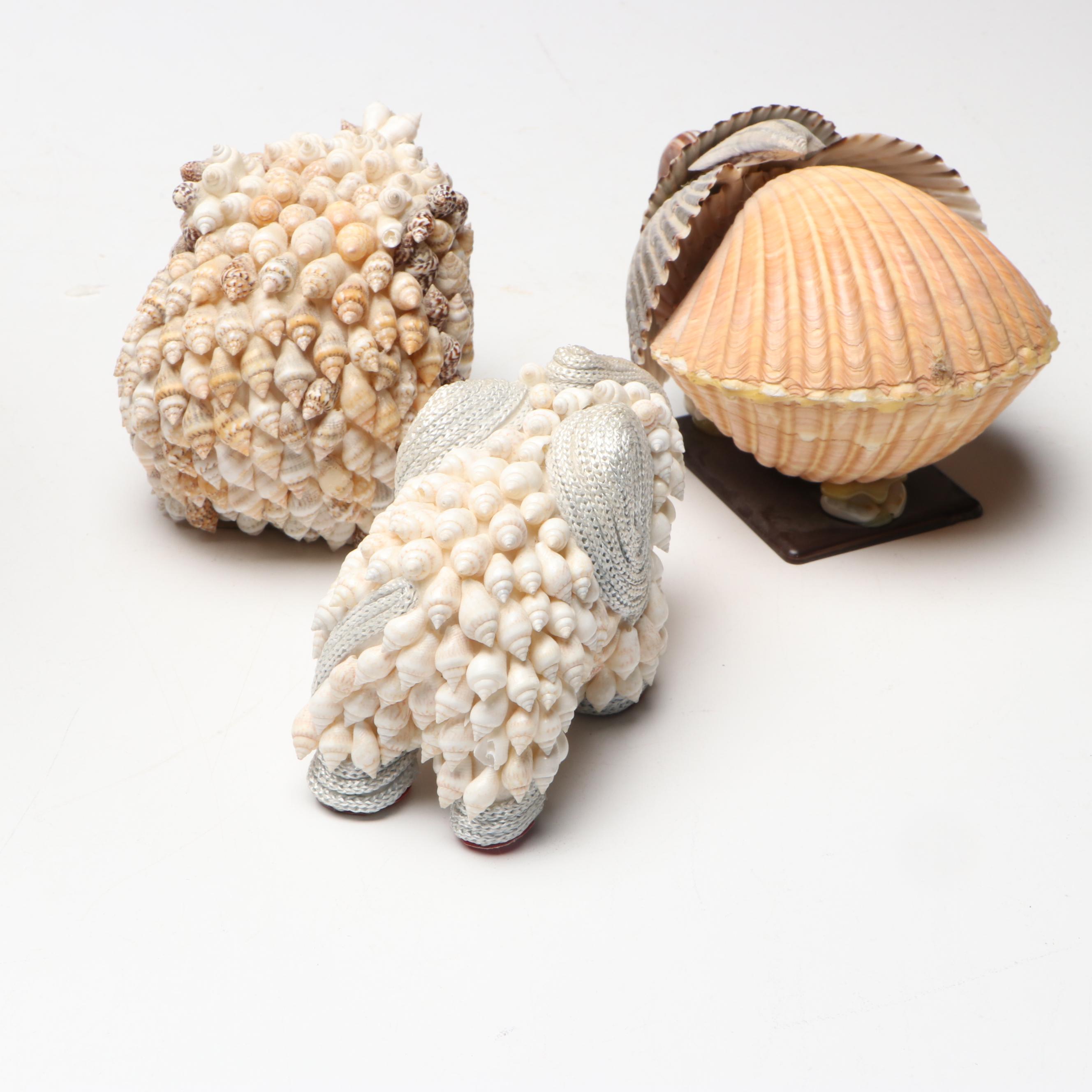 Filipino Handmade Ceramic Seashell Encrusted Elephant Figures | EBTH