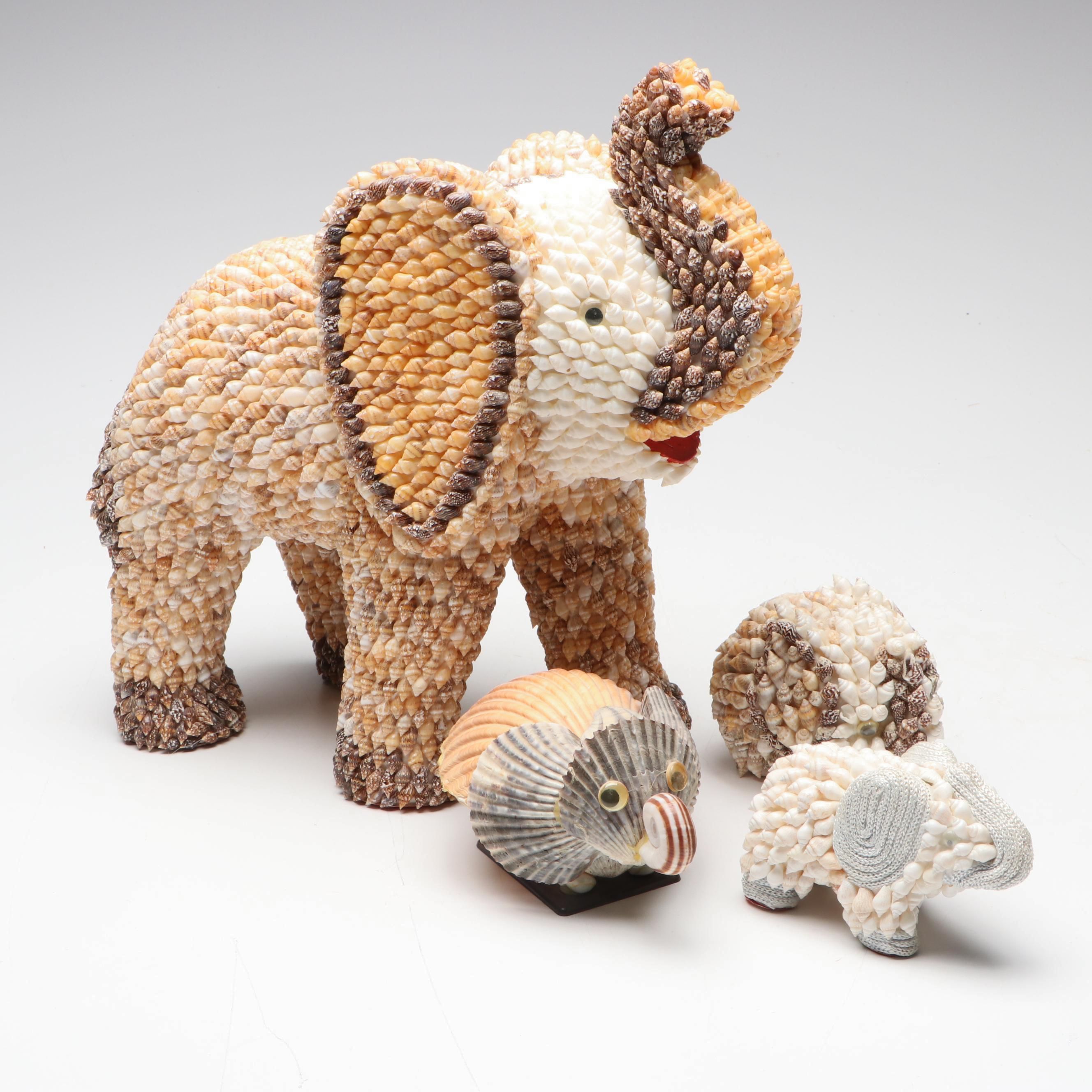 Filipino Handmade Ceramic Seashell Encrusted Elephant Figures | EBTH