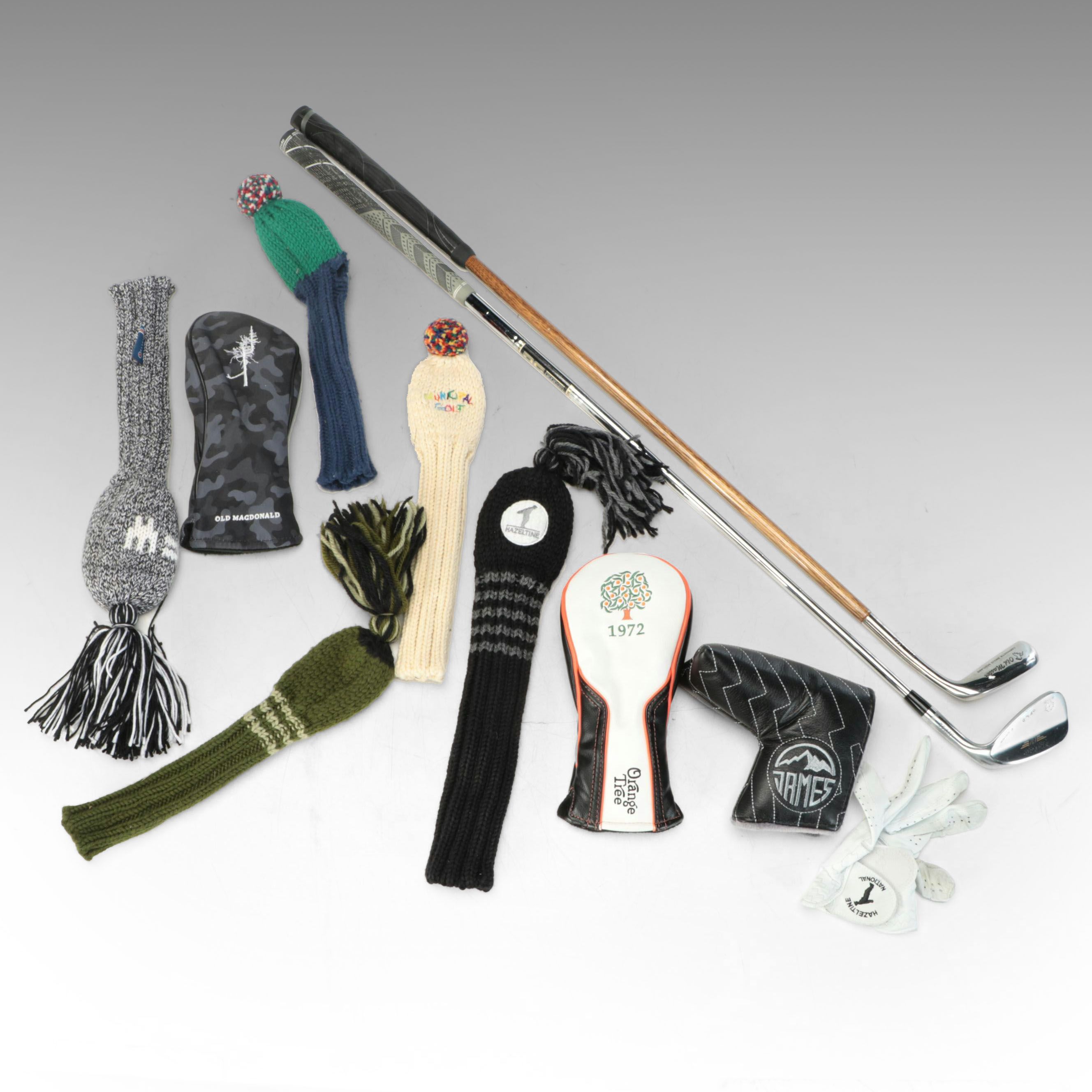 Old Master Wood Shaft and Titleist Golf Clubs with Club Head Covers | EBTH