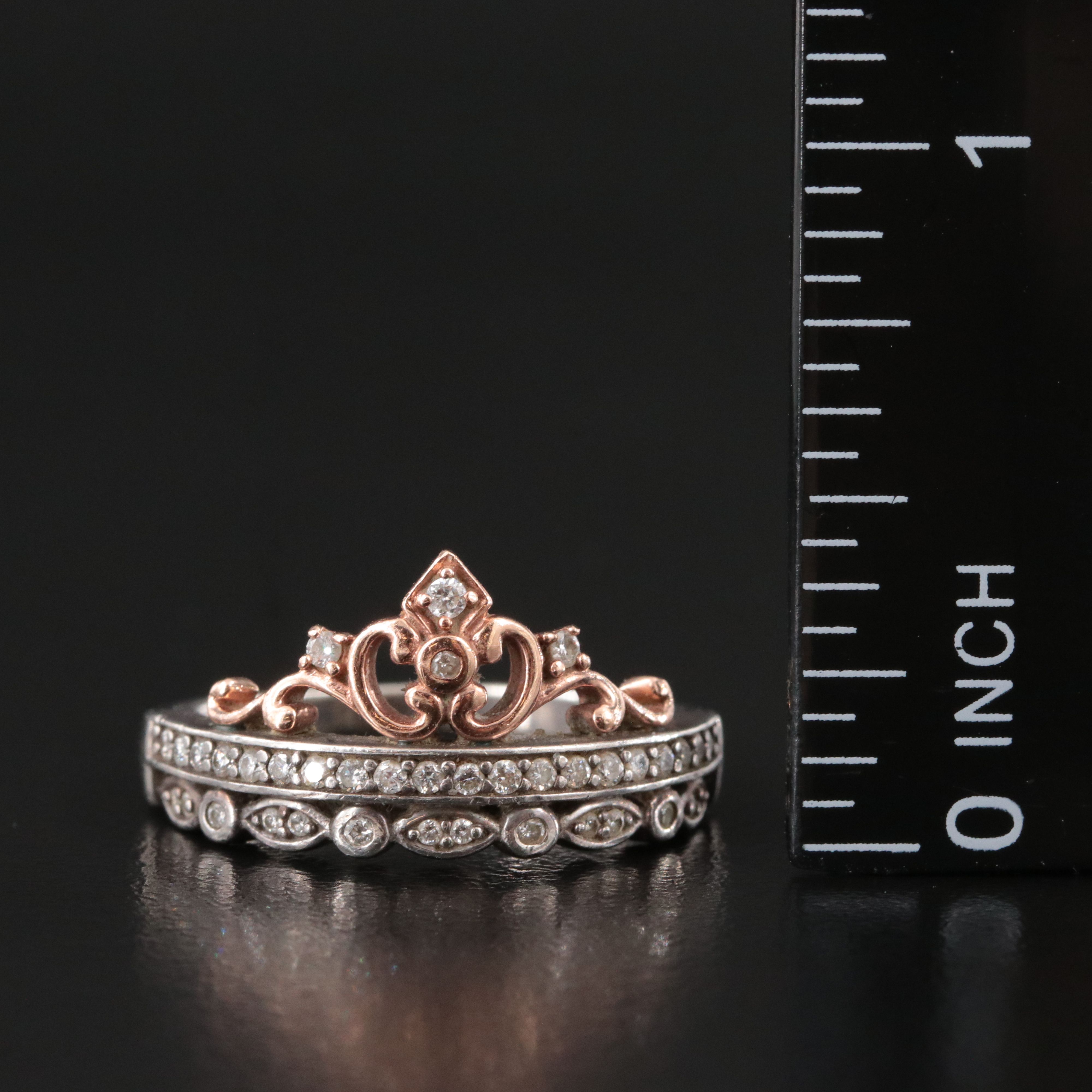 Enchanted Disney Sterling Diamond Majestic Princess Tiara Ring with 10K ...