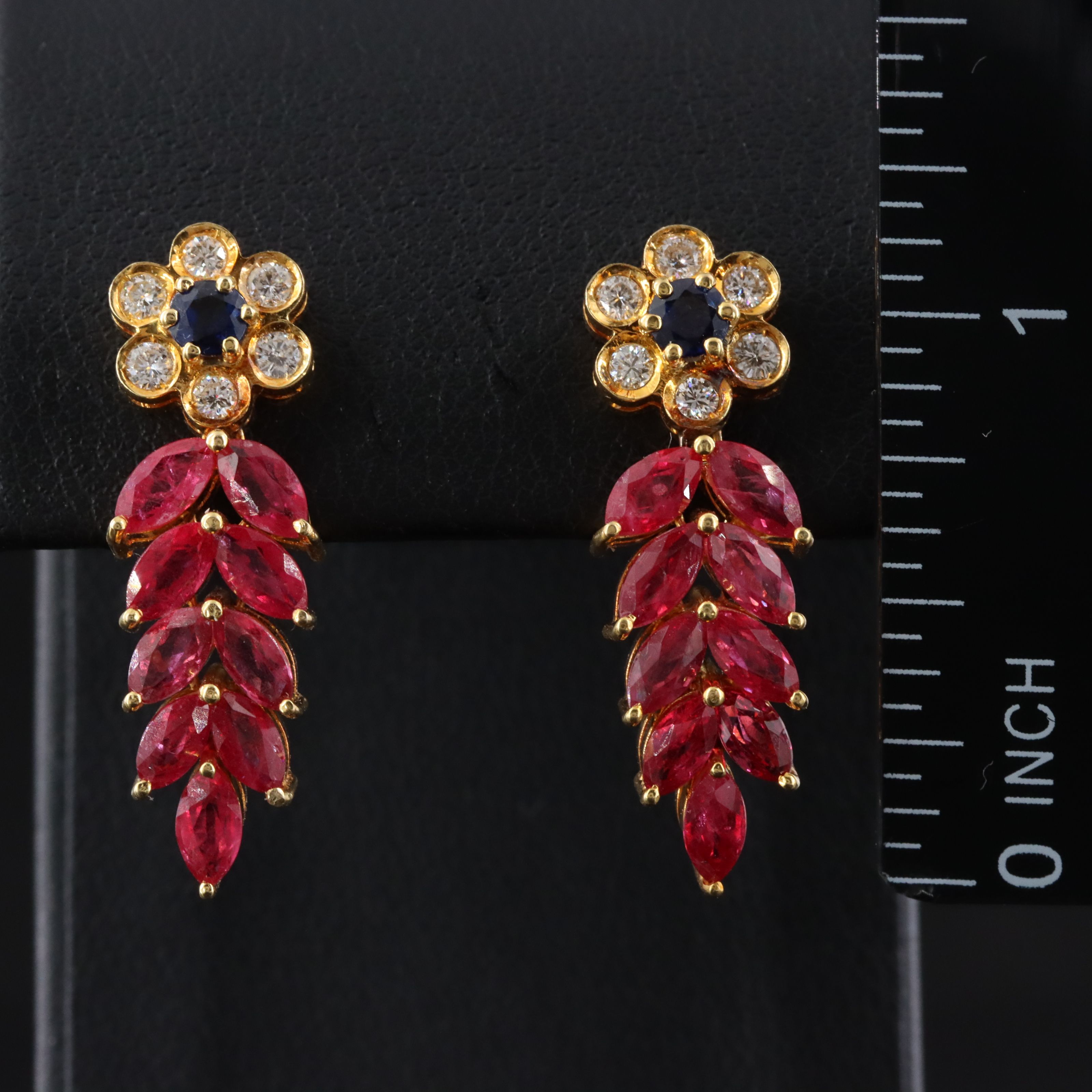 18K Ruby, Sapphire and Diamond Flower Earrings | EBTH