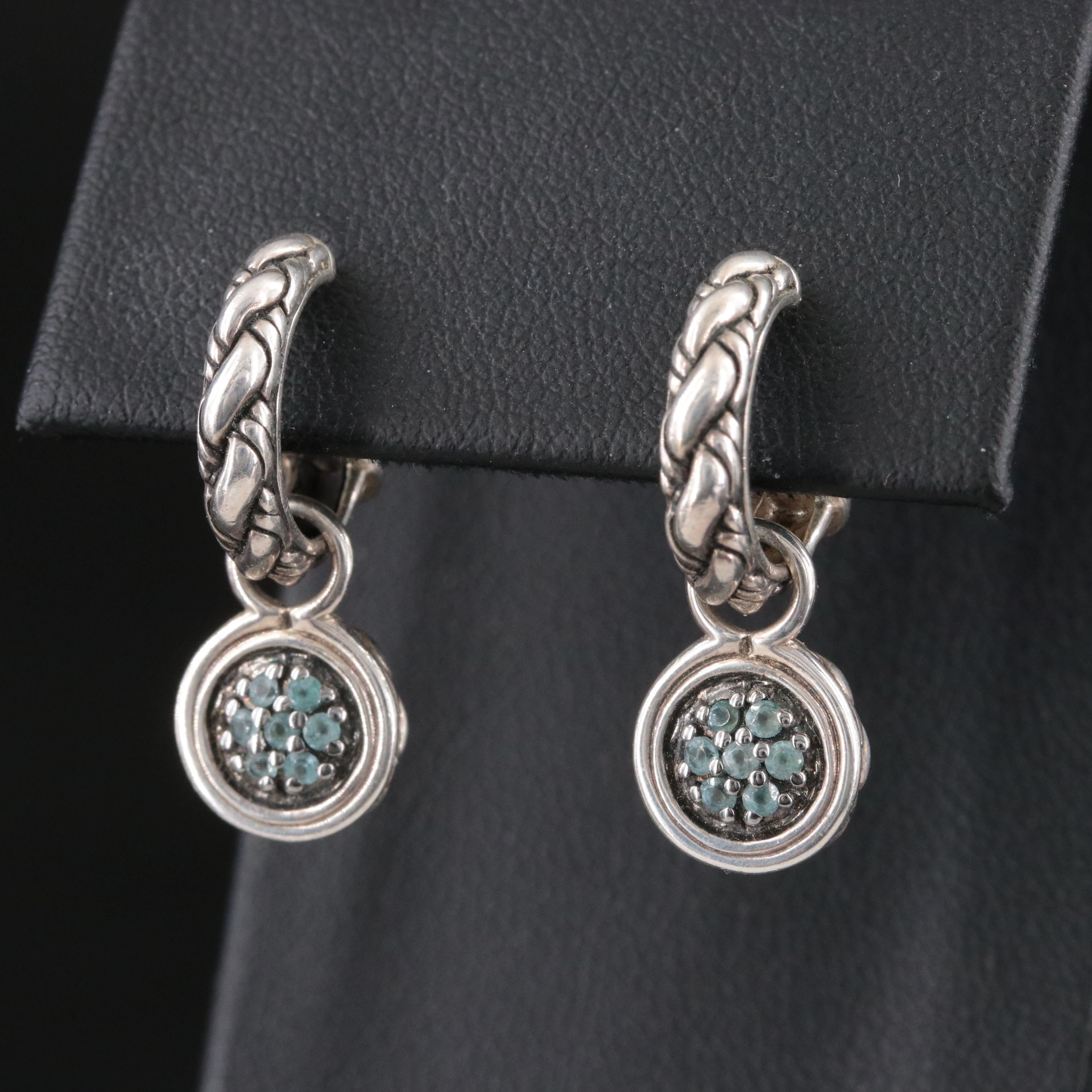 John Hardy Sterling and Topaz Basketweave Hoop Earrings with Detachable ...