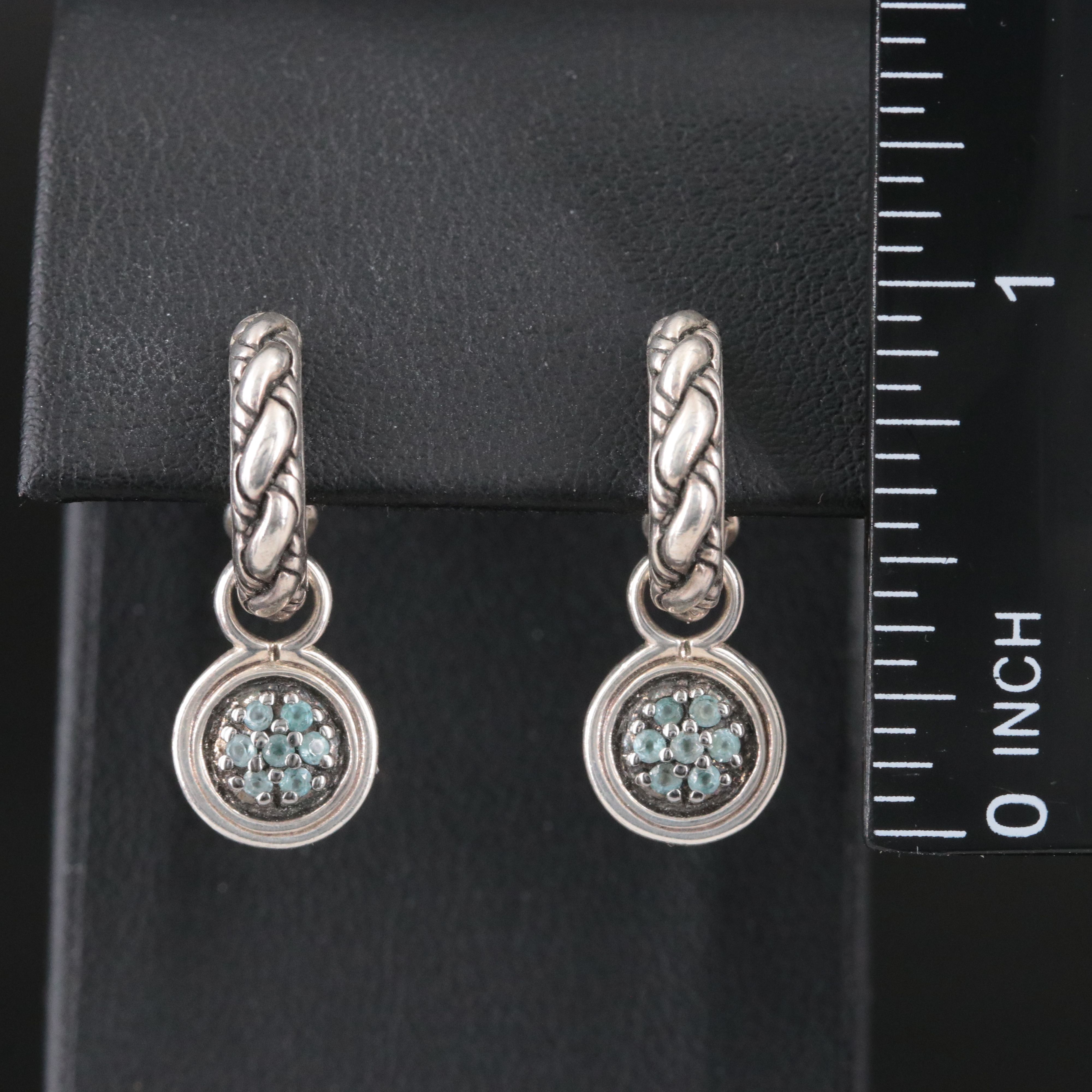 John Hardy Sterling and Topaz Basketweave Hoop Earrings with Detachable ...