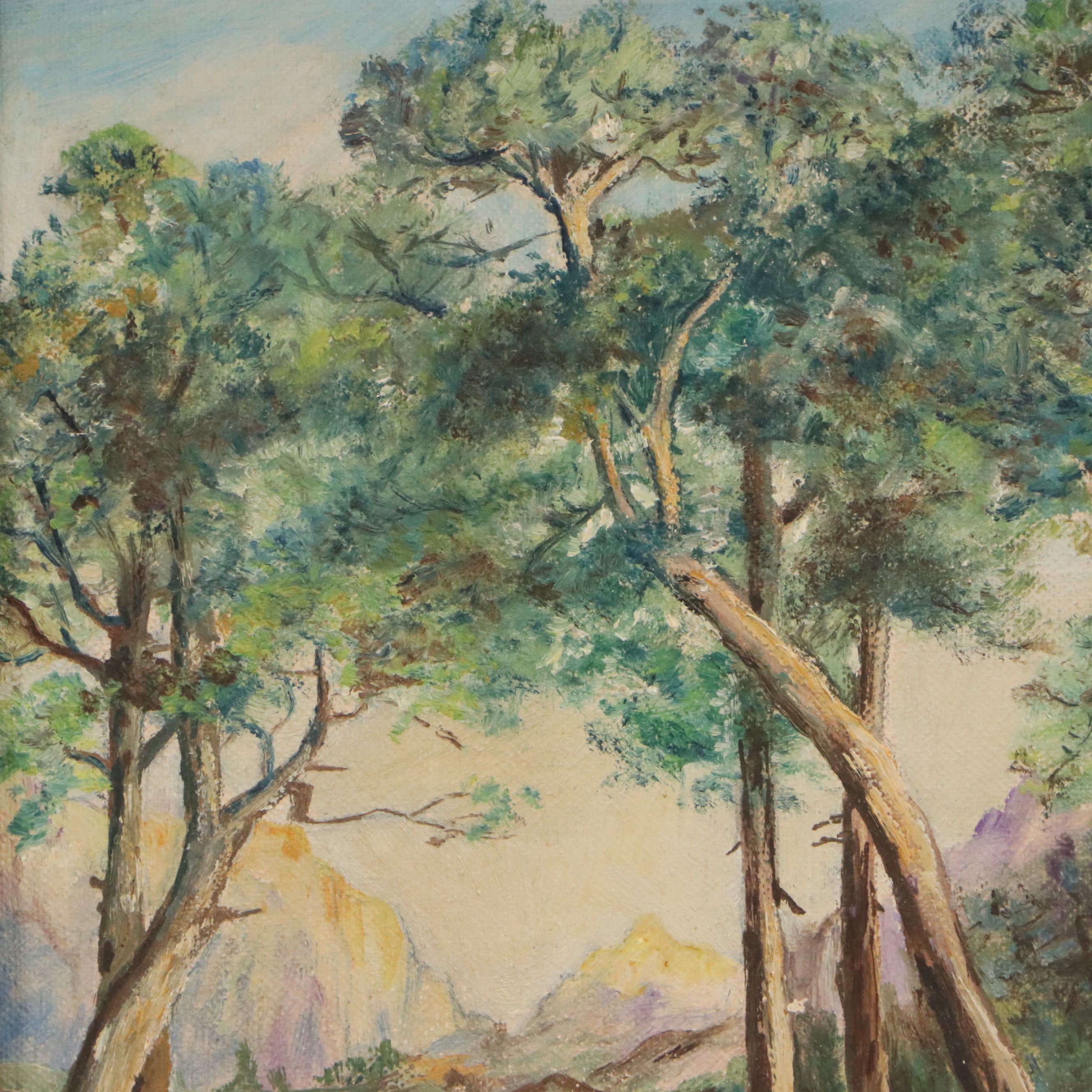 L. M. Burton Mountain Landscape Oil Painting with Trees, 20th Century ...
