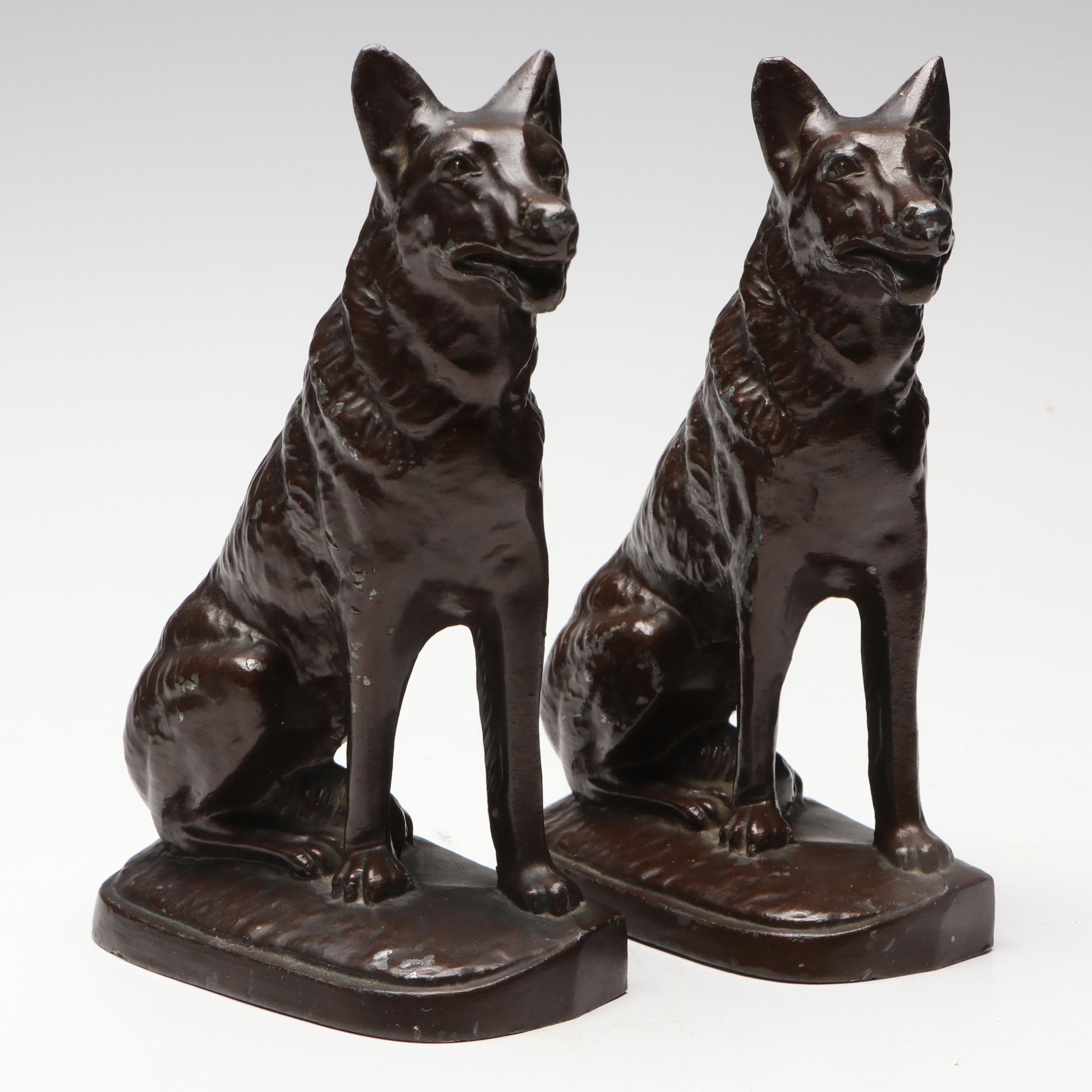 Bronzed Metal German Shepherd Bookends, Mid-20th Century | EBTH