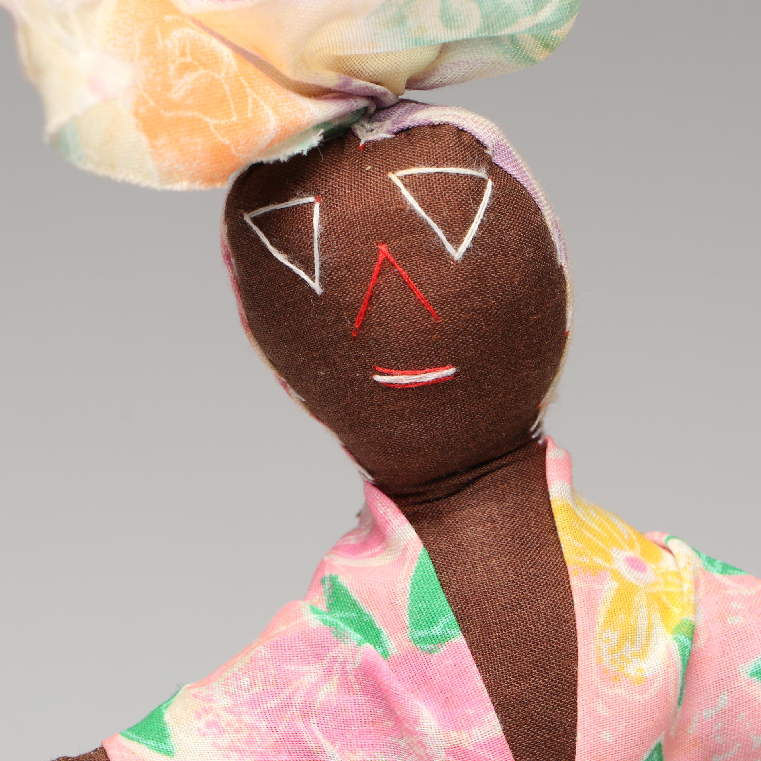 African Carved Wood Abstract Female Bust with Knife and Plastic and ...