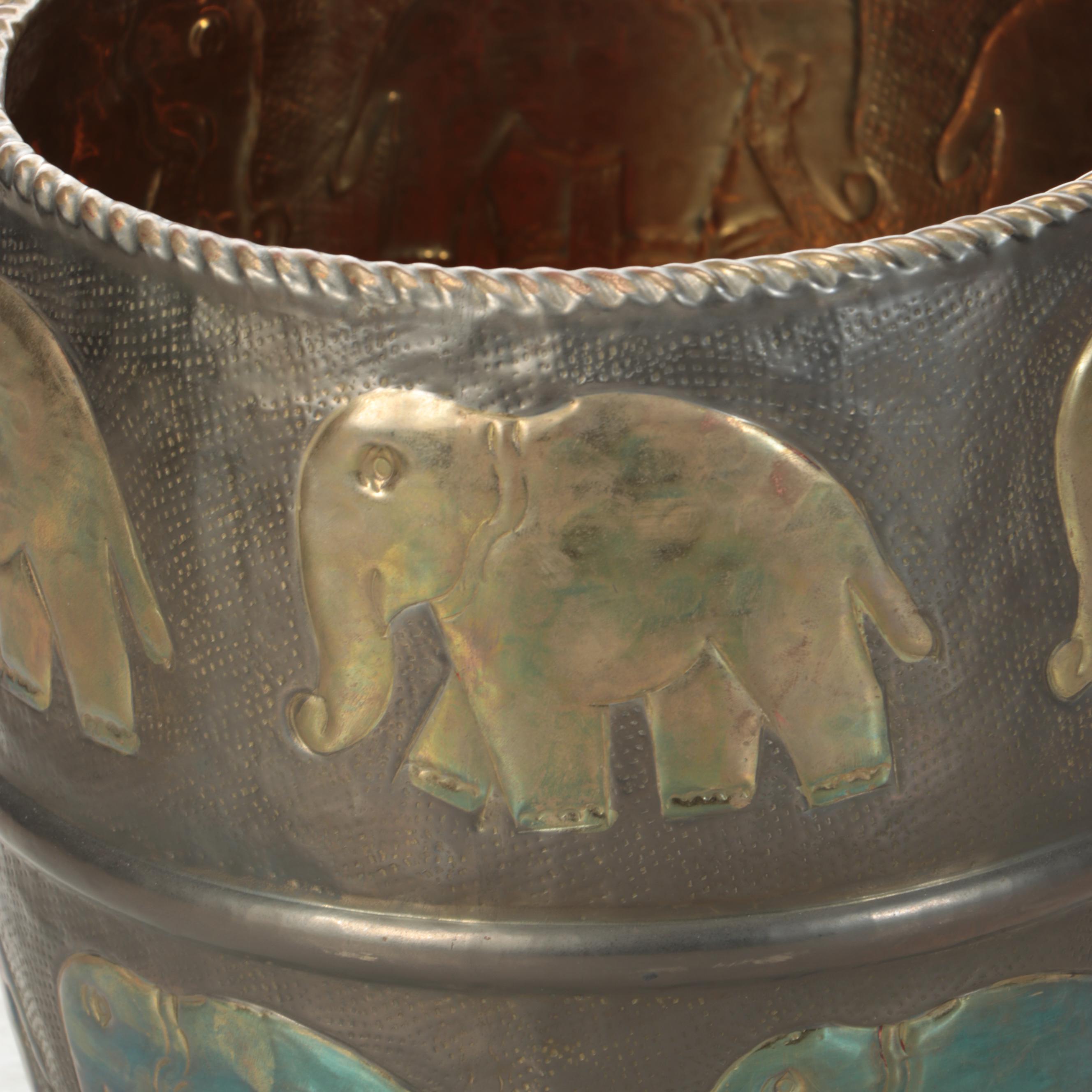 MCM Brass Finish Magazine Rack with Elephant Pattern Brass Waste Bin | EBTH