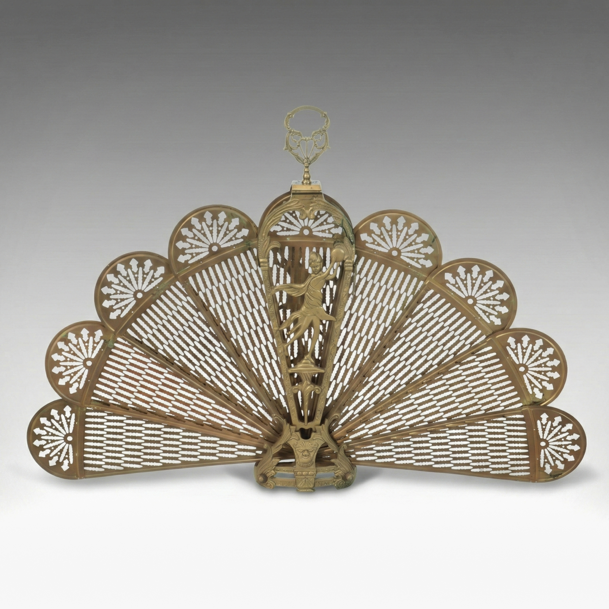 Art Deco Style Peacock Folding Brass Fireplace Screen | EBTH